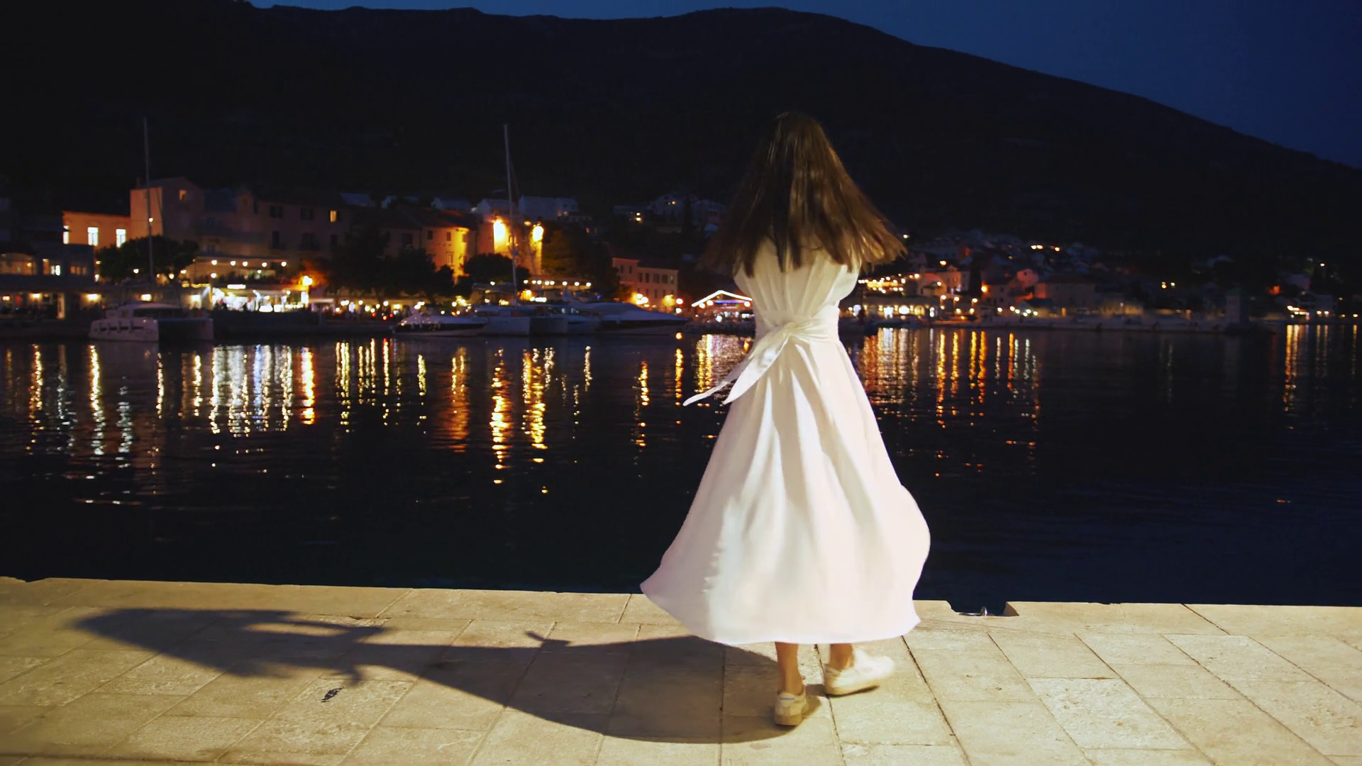 Woman In White Dress Dancing At Night On Stock Footage SBV-338291903 ...