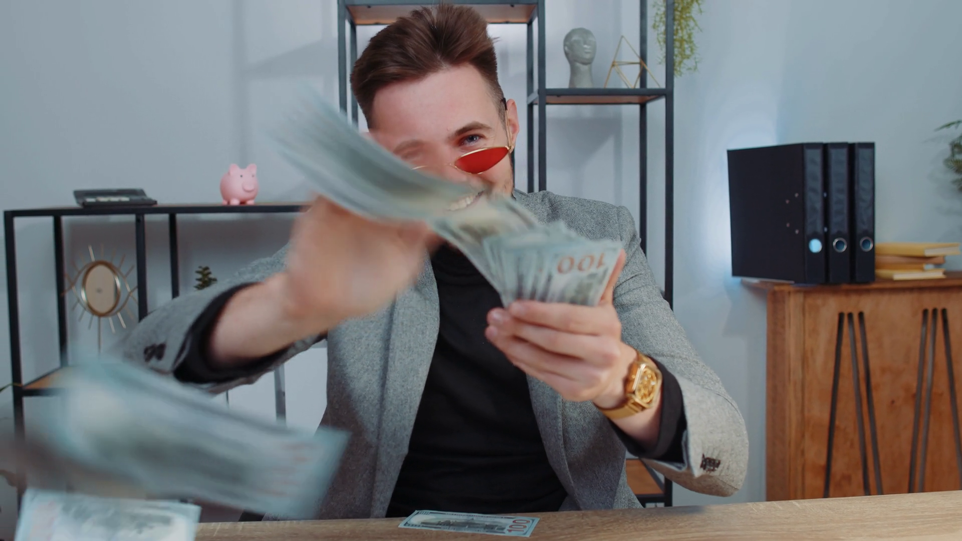 Cheerful Rich Business Man Working On Office Stock Footage SBV ...