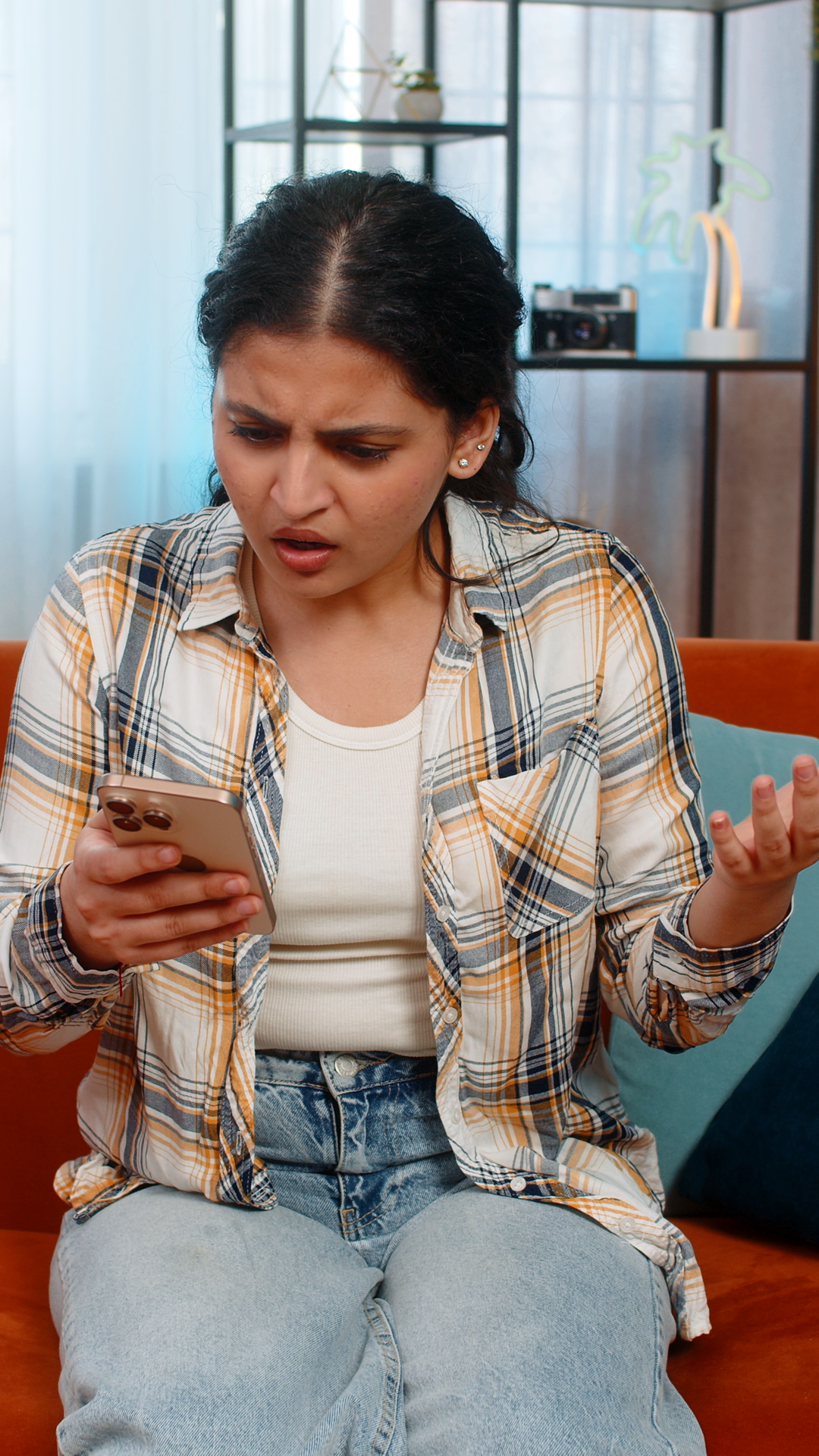Indian Woman Sadly Looking At Smartphone Stock Footage SBV-353144477 ...