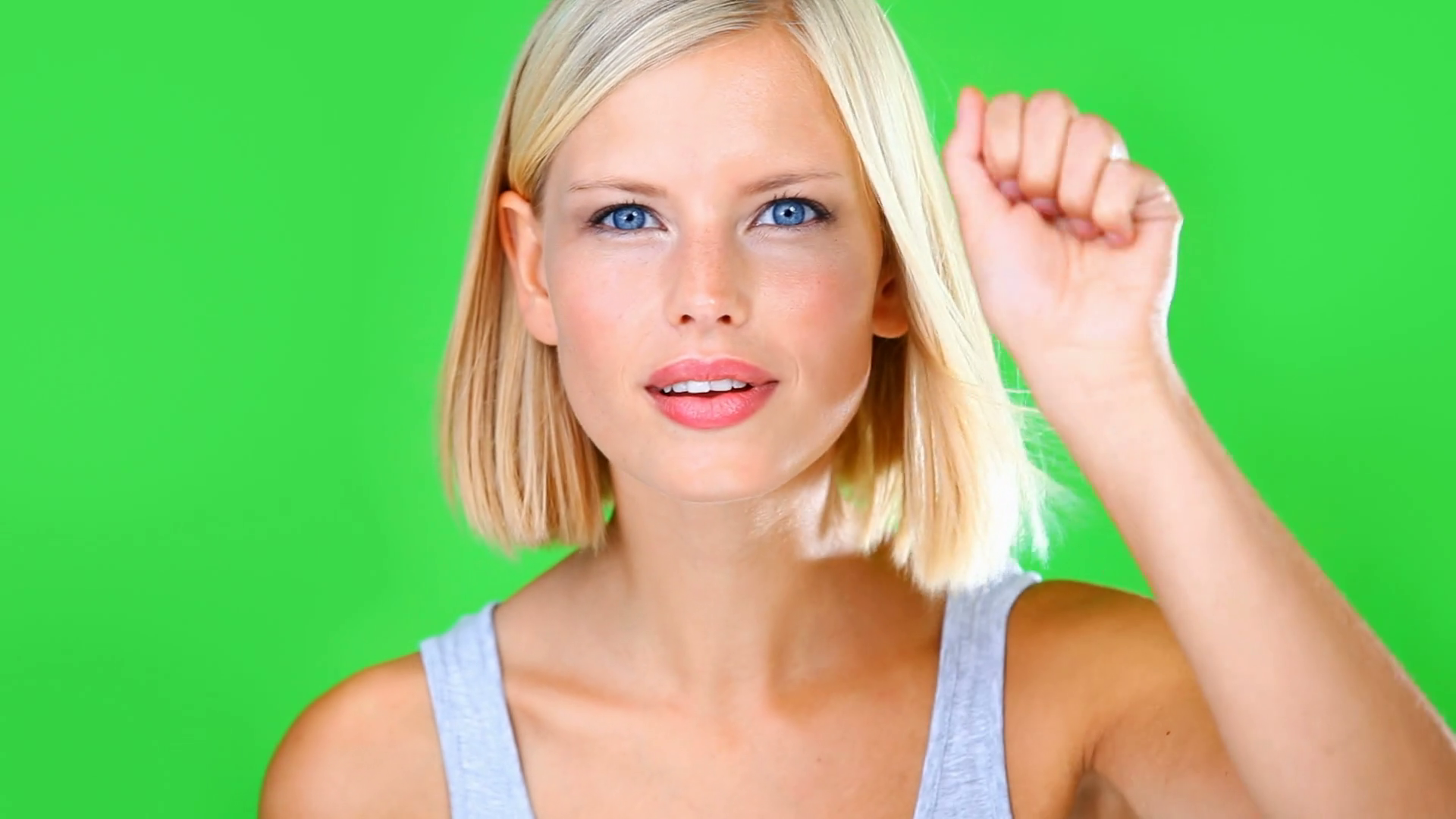 Green Screen Fist Knocking Woman Wink In Stock Footage SBV-352390775 ...