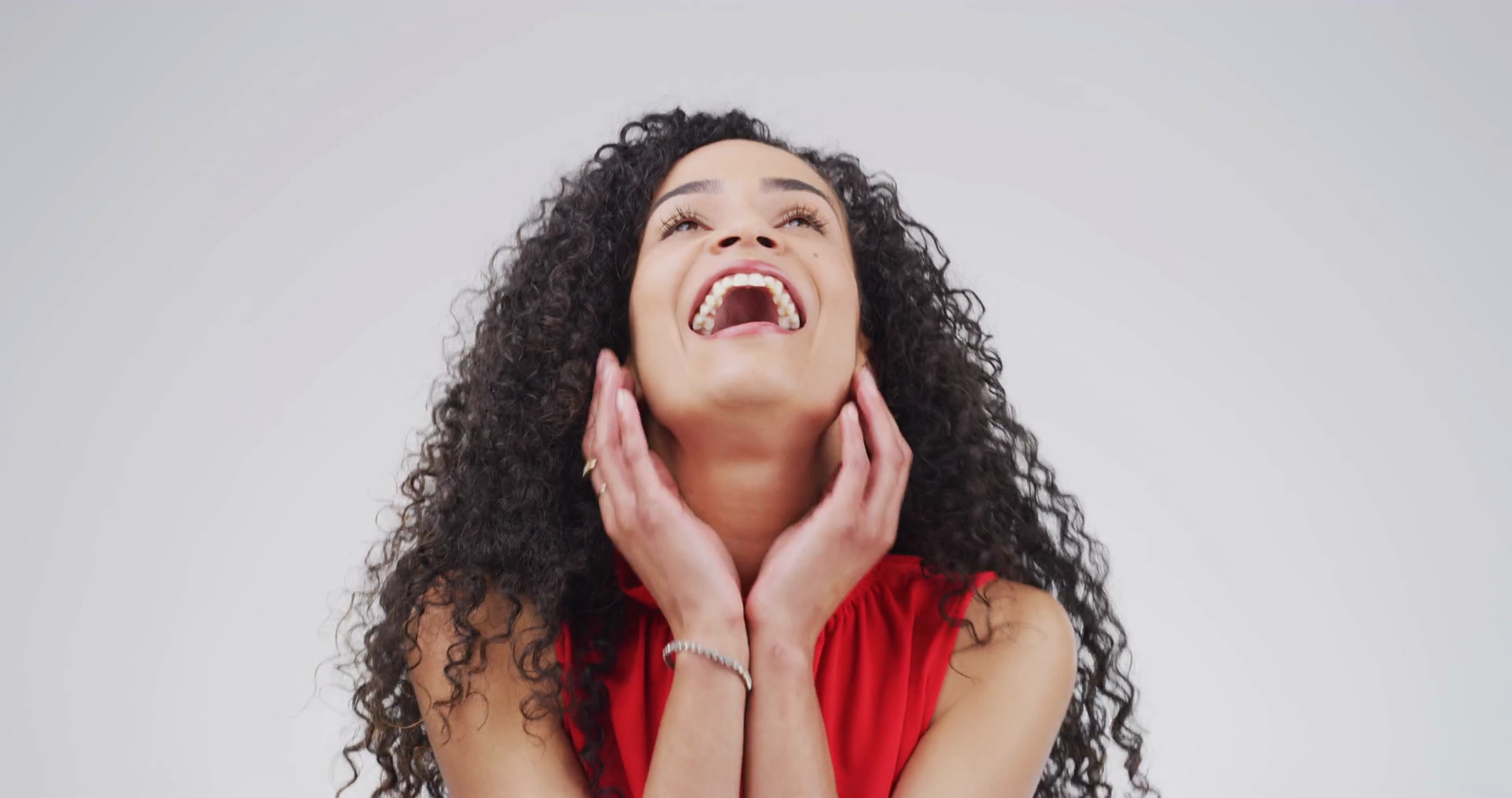 Happy Laugh Hands On Face Of Woman In Studio Stock Footage SBV ...