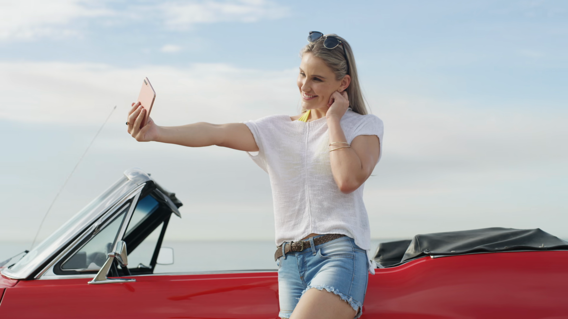 Travel Selfie Woman In Car Road Trip Stock Footage SBV-353683776 ...