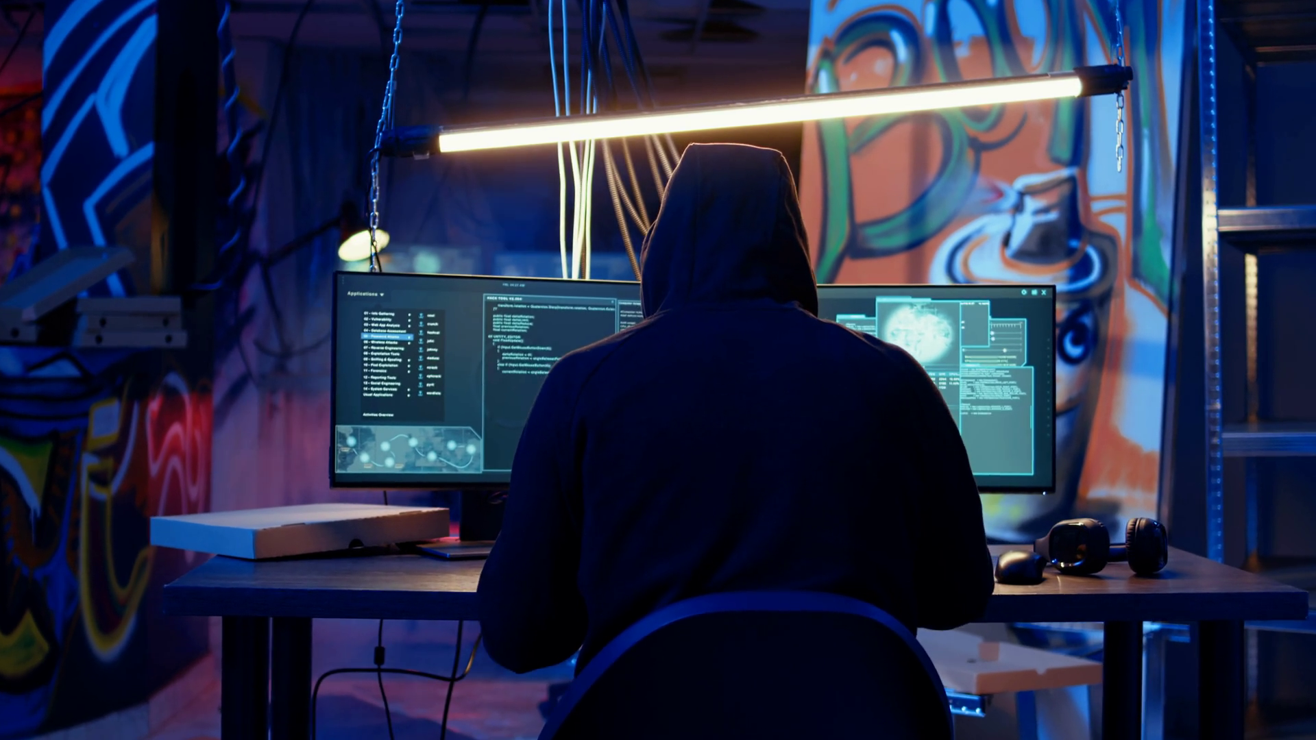 Hacker Devising Plan Coding Malware Designed Stock Footage SBV ...