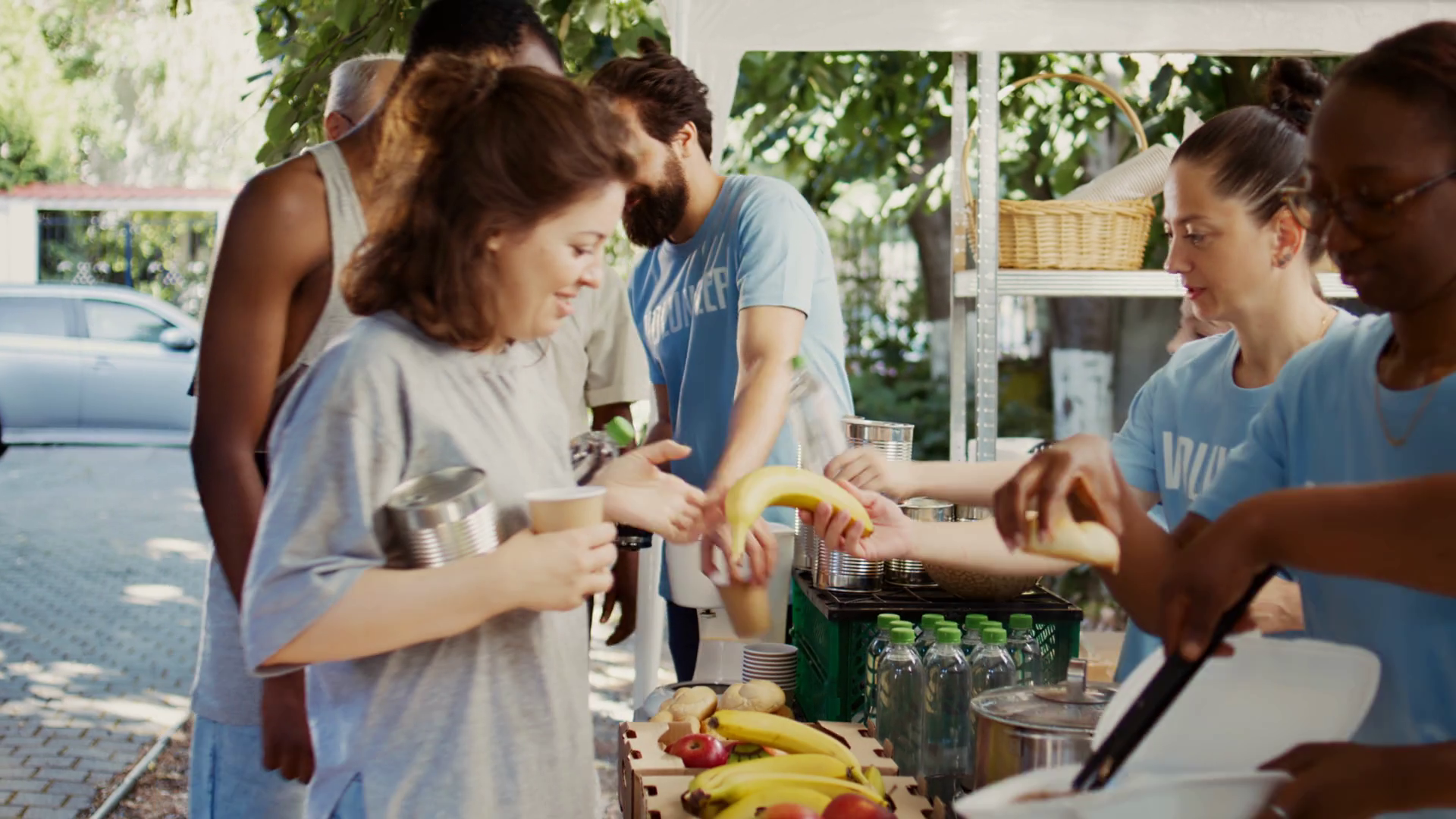 Group Of Volunteers Devotedly Packaging Food Stock Footage SBV ...