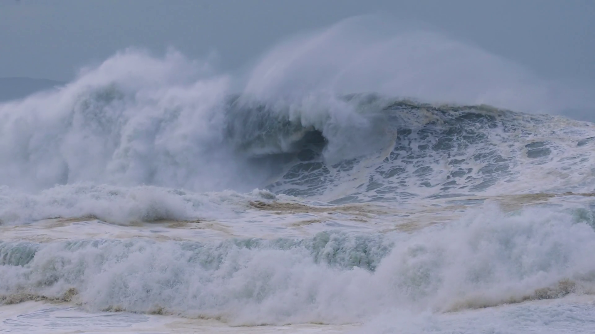 Majestic Ocean Wave Cresting Amidst Churning Stock Footage SBV ...