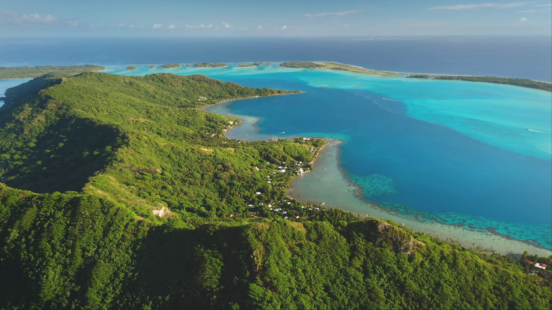 Aerial View Bora Bora Green Mountain Island Stock Footage SBV-349282102 ...