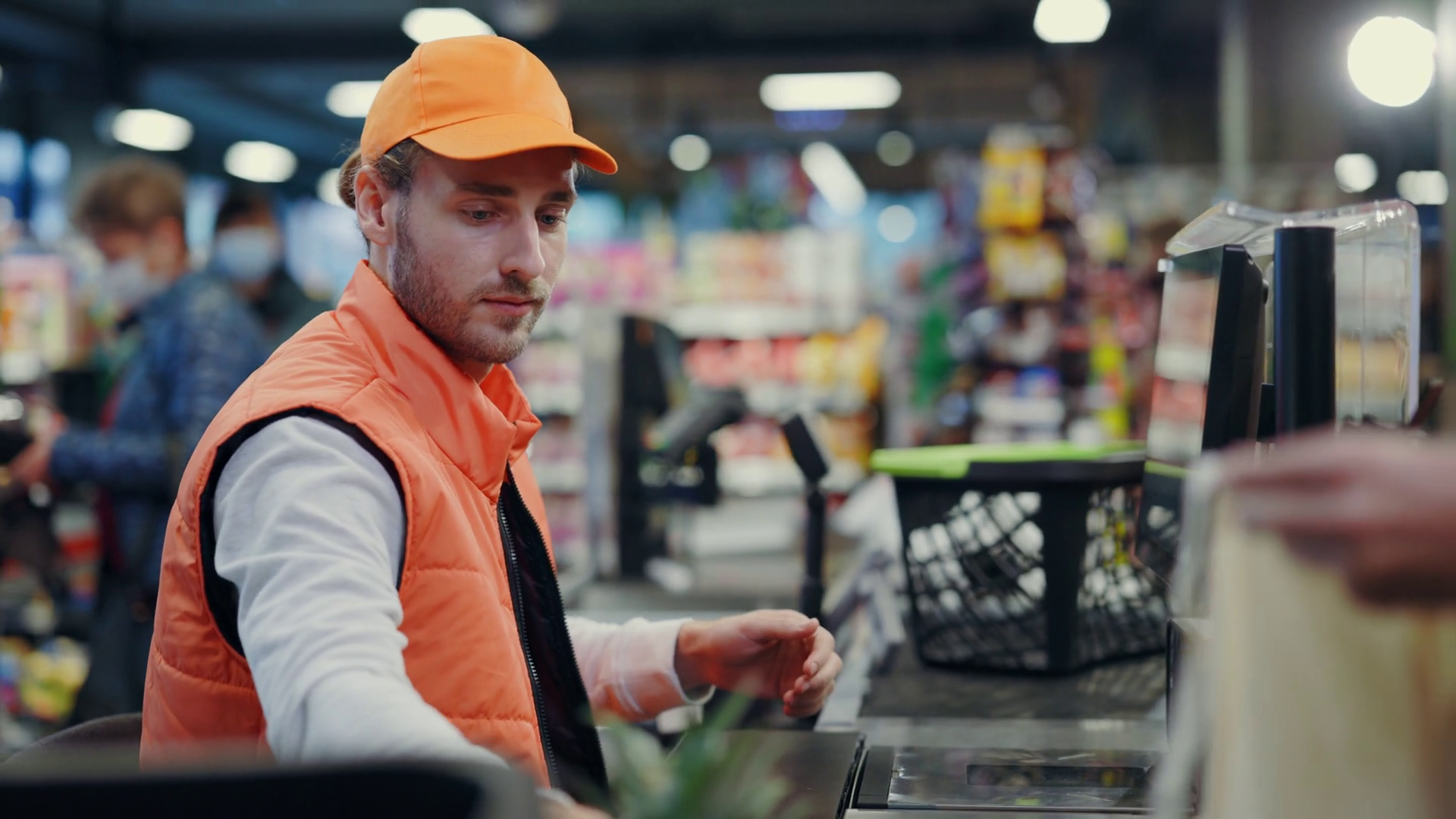 Bearded Cashier Man Caucasian Guy Stock Footage SBV-351910772 - Storyblocks