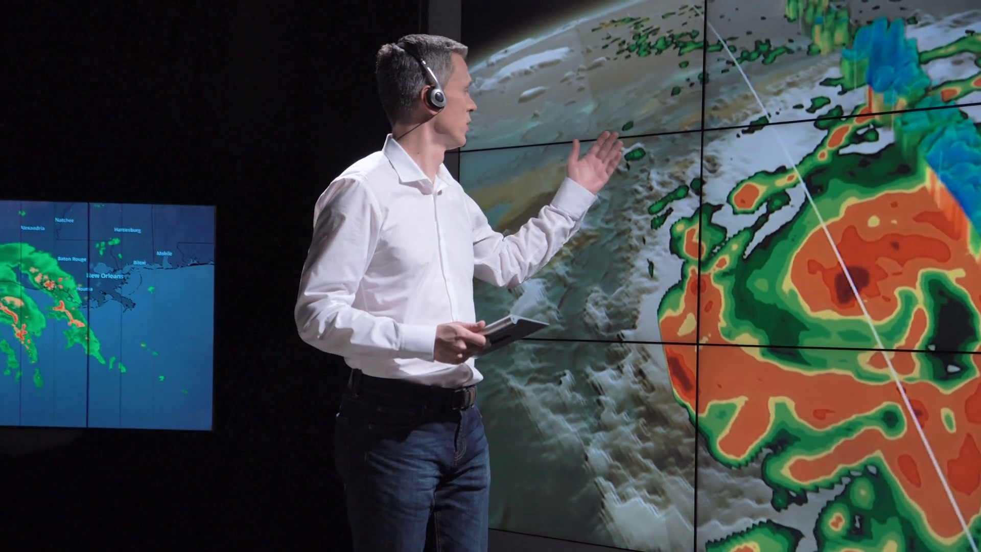 A News Weather Reporter Wearing Headset Stock Footage SBV-318787903 ...