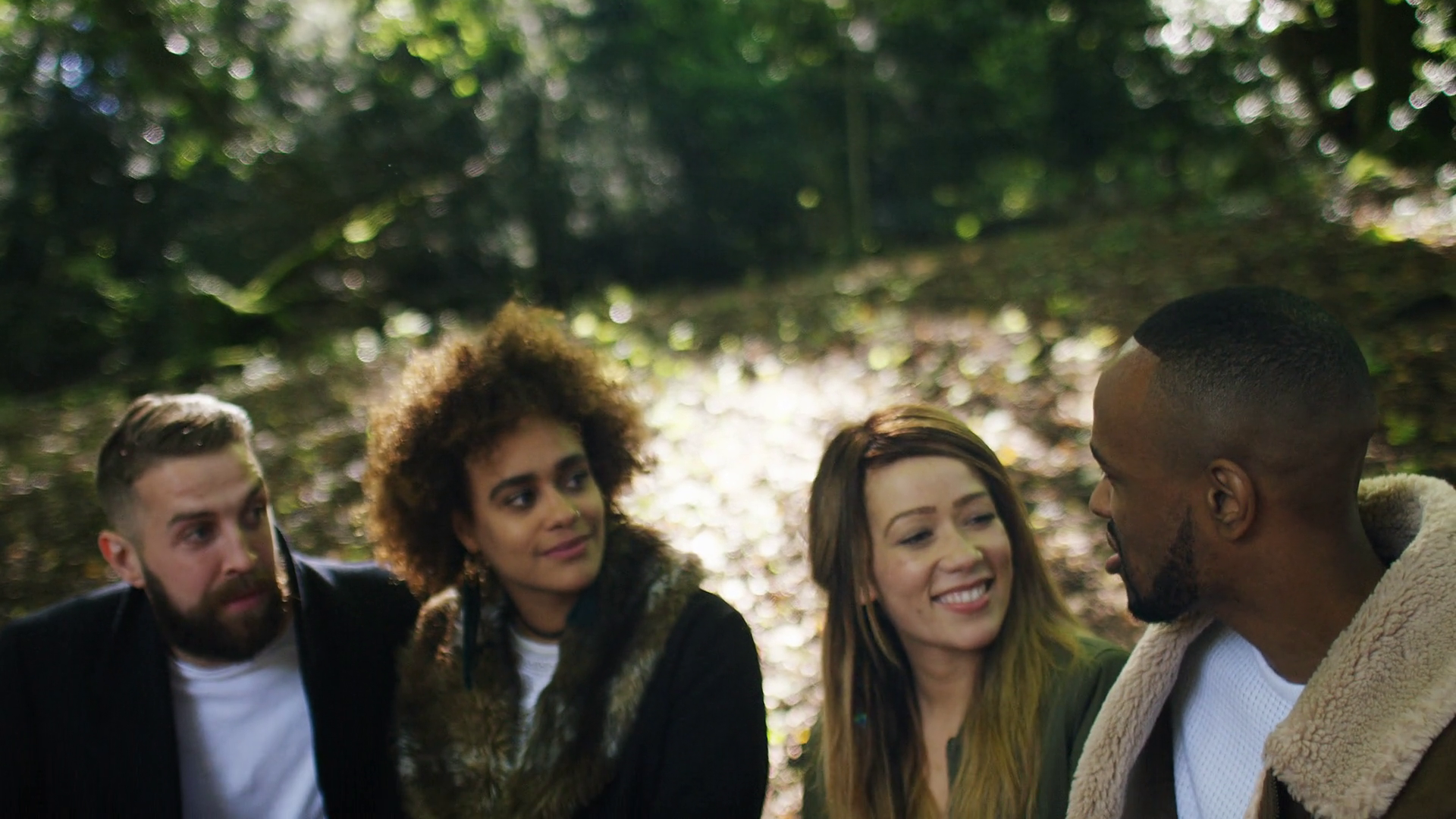 Group Of Friends Talking In Woods Turn Smile Stock Footage SBV ...