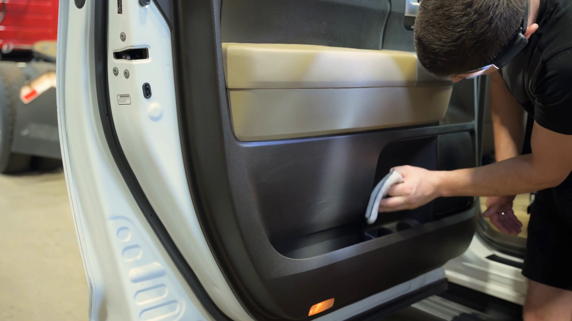 Close Up View Of Detailer Cleaning Car Door Stock Footage SBV-351682501 ...
