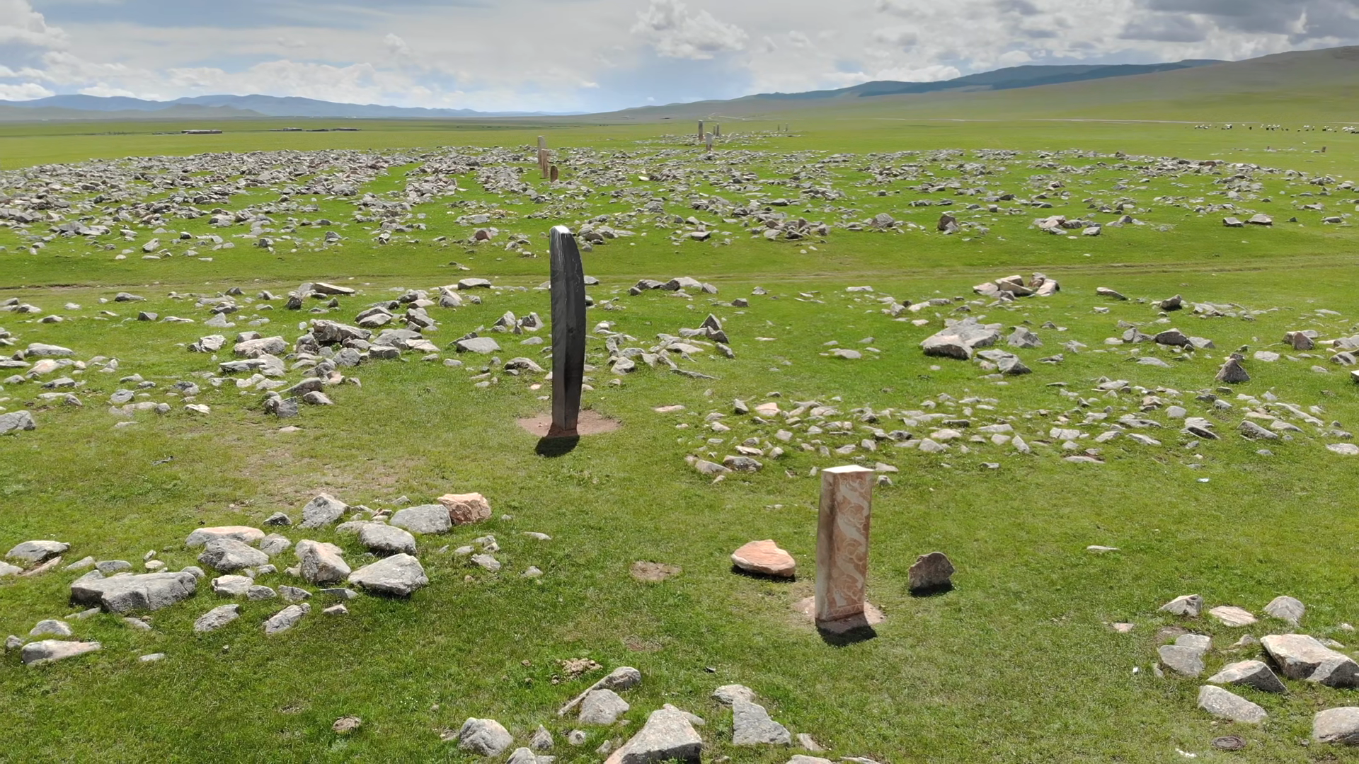 Asian Steppe Deer Stone Monument Seen Aerial Stock Footage SBV ...