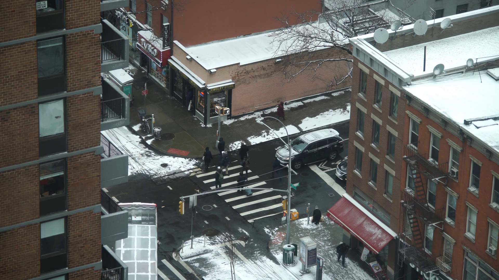 Pedestrians Street Traffic Grapple With Snow Stock Footage SBV ...