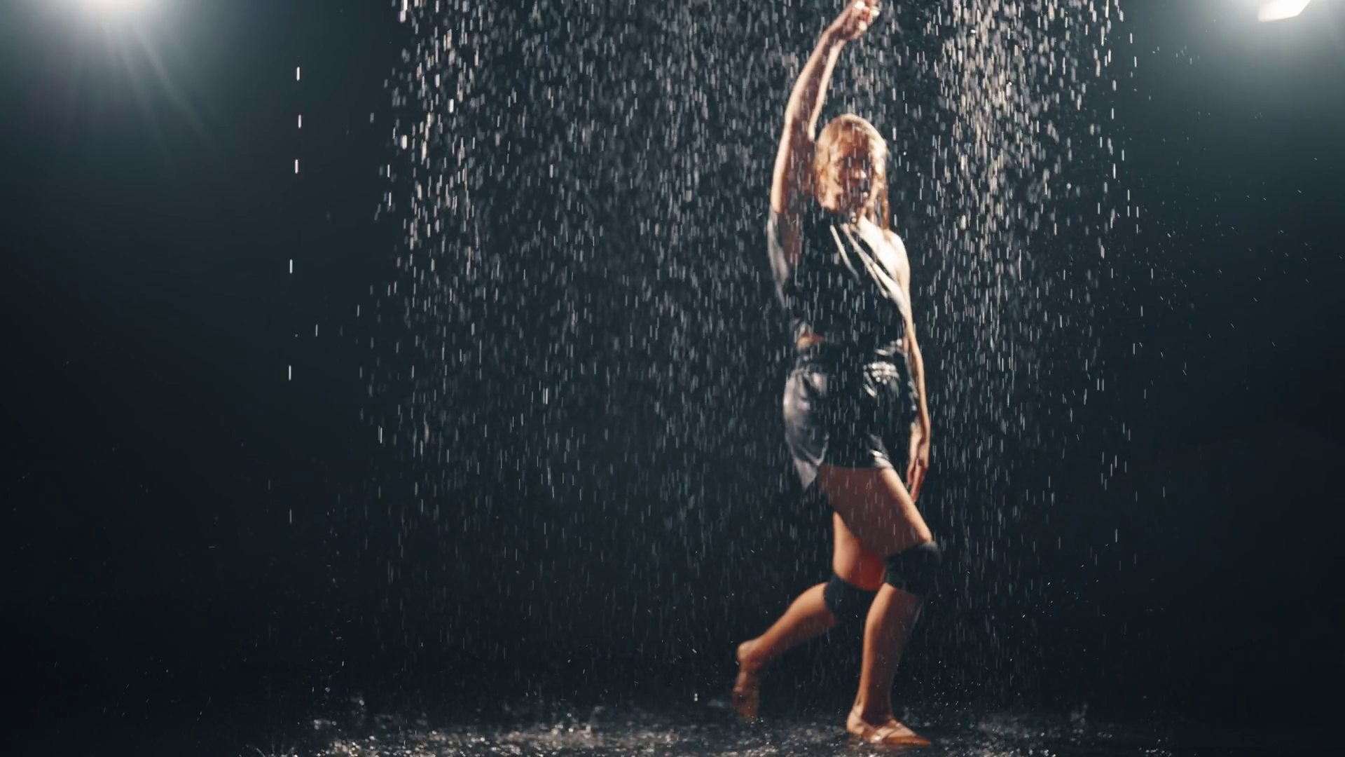 Blonde Woman Dancer Dancing Under Rain Stock Footage SBV-348734974 ...