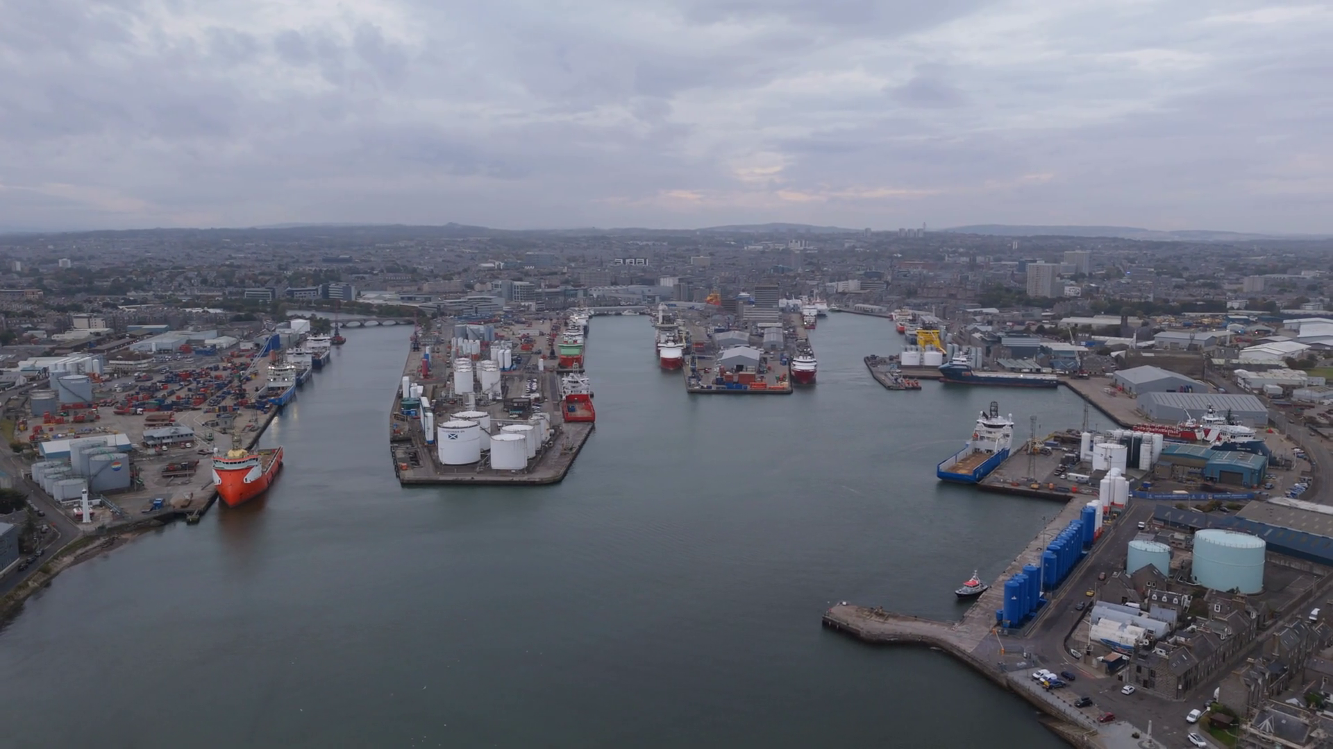 Aerial View Over Harbour Of Aberdeen City In Stock Footage SBV ...
