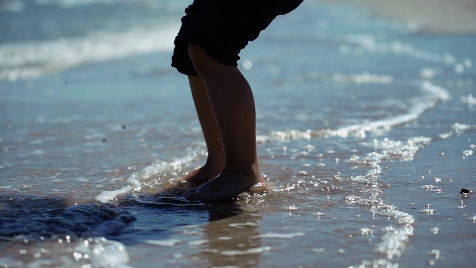 Joyful Kid Barefeet At Beach Water Feeling Stock Footage SBV-348898110 ...