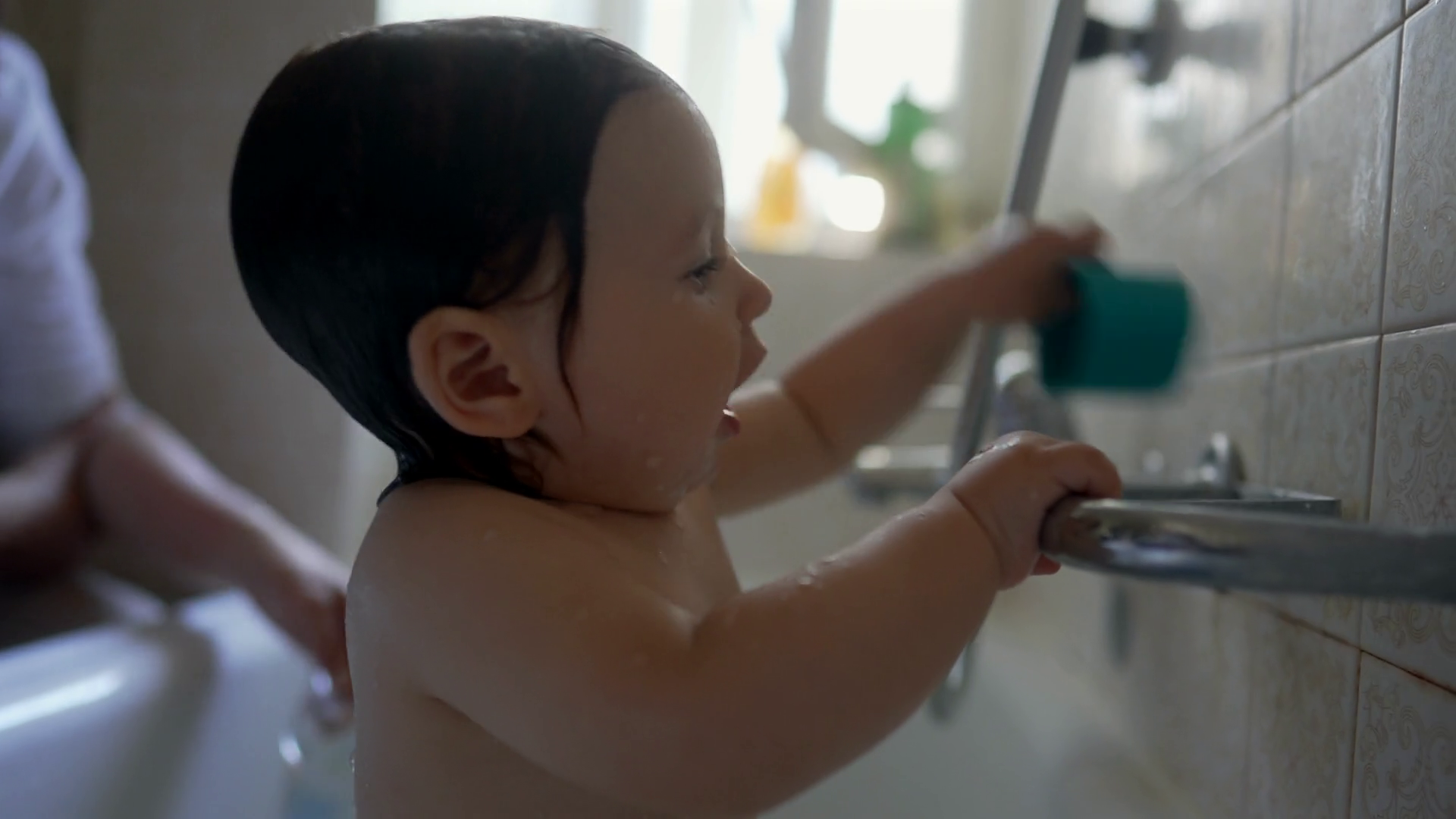Baby Reaching Toward Bathtub Fixtures Water Stock Footage SBV-353252977 ...