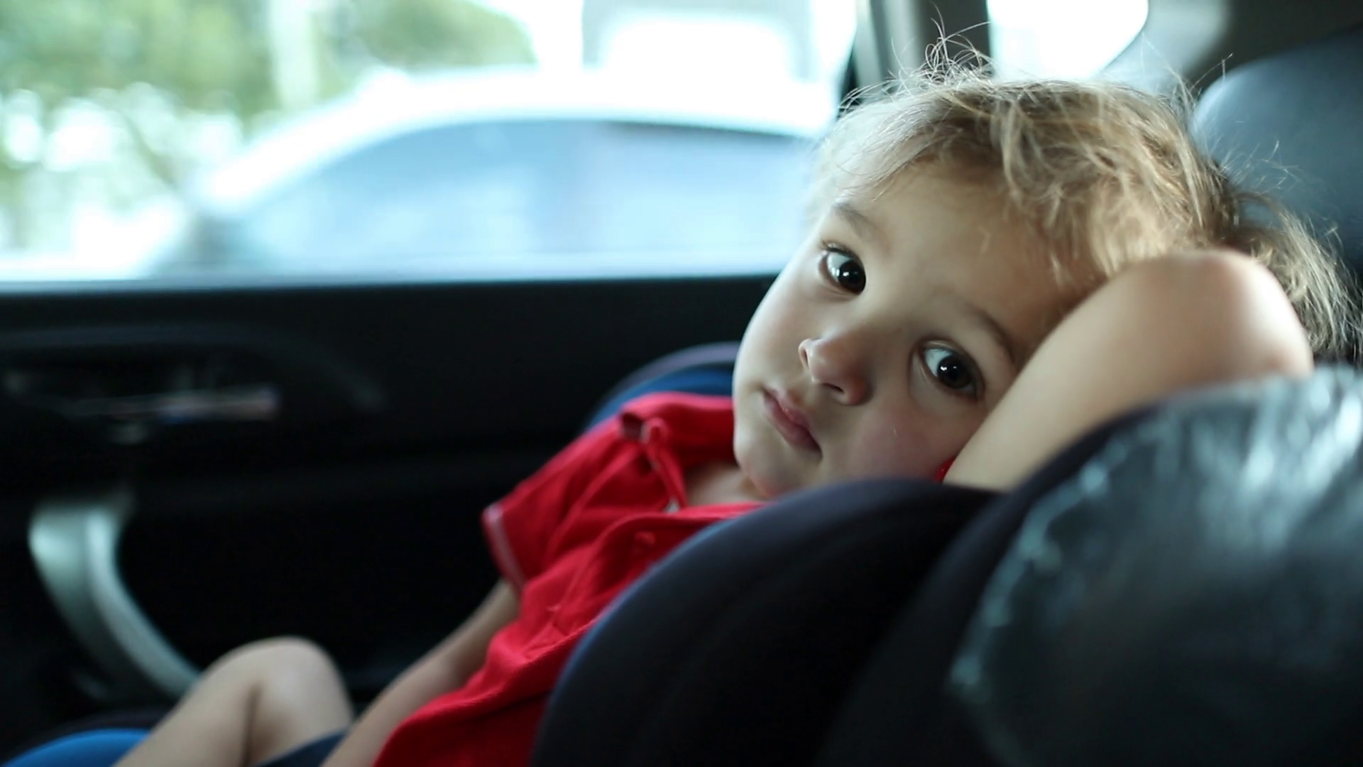 Toddler Boy In Back Seat Of Car Looking To Stock Footage SBV-352395410 ...