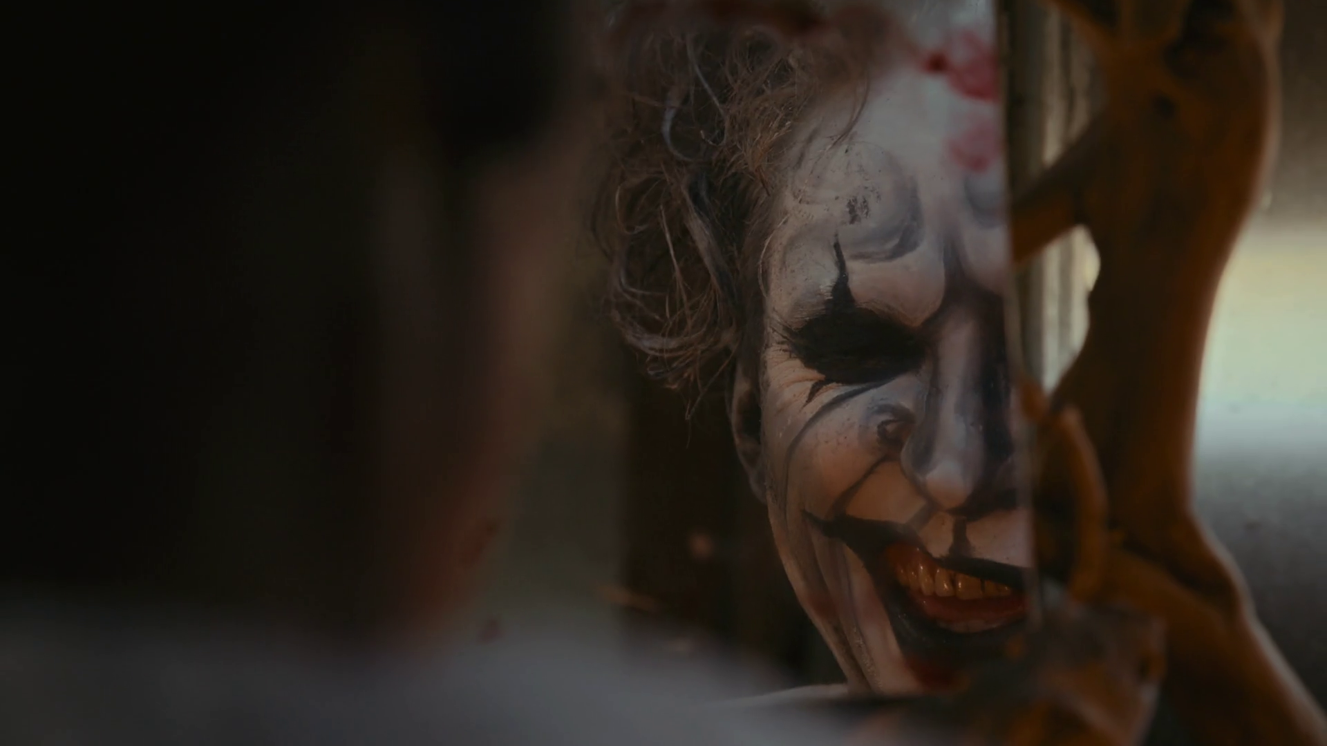 Over Shoulder Shot Of Scary Clown With Stock Footage SBV-348506114 ...