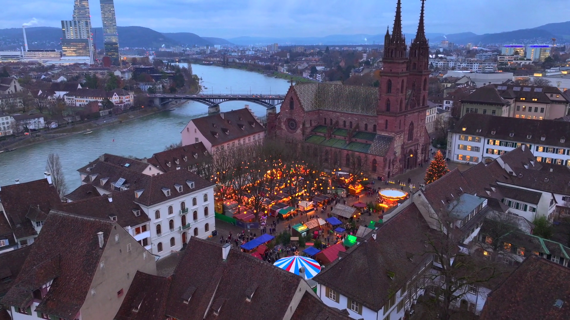 Basel Christmas Market Aerial Shot Stock Footage SBV-352940374 ...