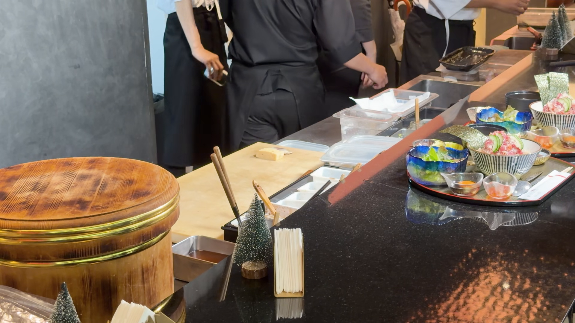 Sushi Chef Bowing Behind Omakase Counter In Stock Footage SBV-353625931 ...