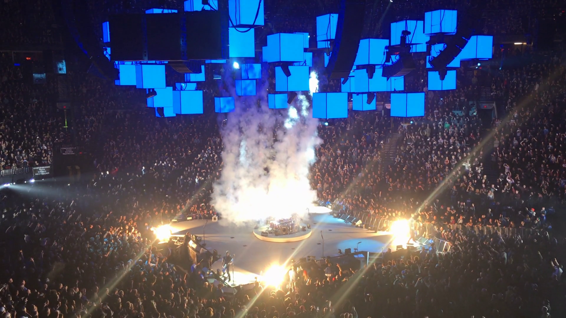 Pyrotechnics At Sold Out Rock Concert Stock Footage SBV-335343820 ...
