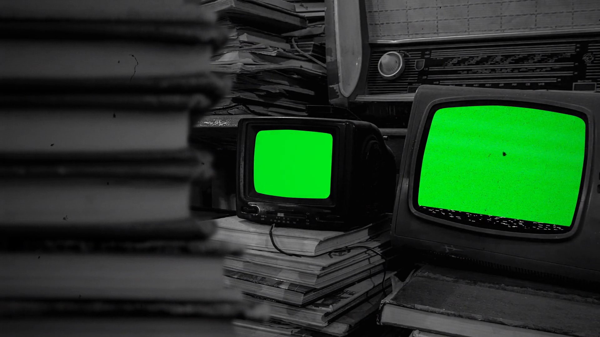 Vintage Tvs Green Screen Stack Of Books Stock Footage SBV-352693866 ...