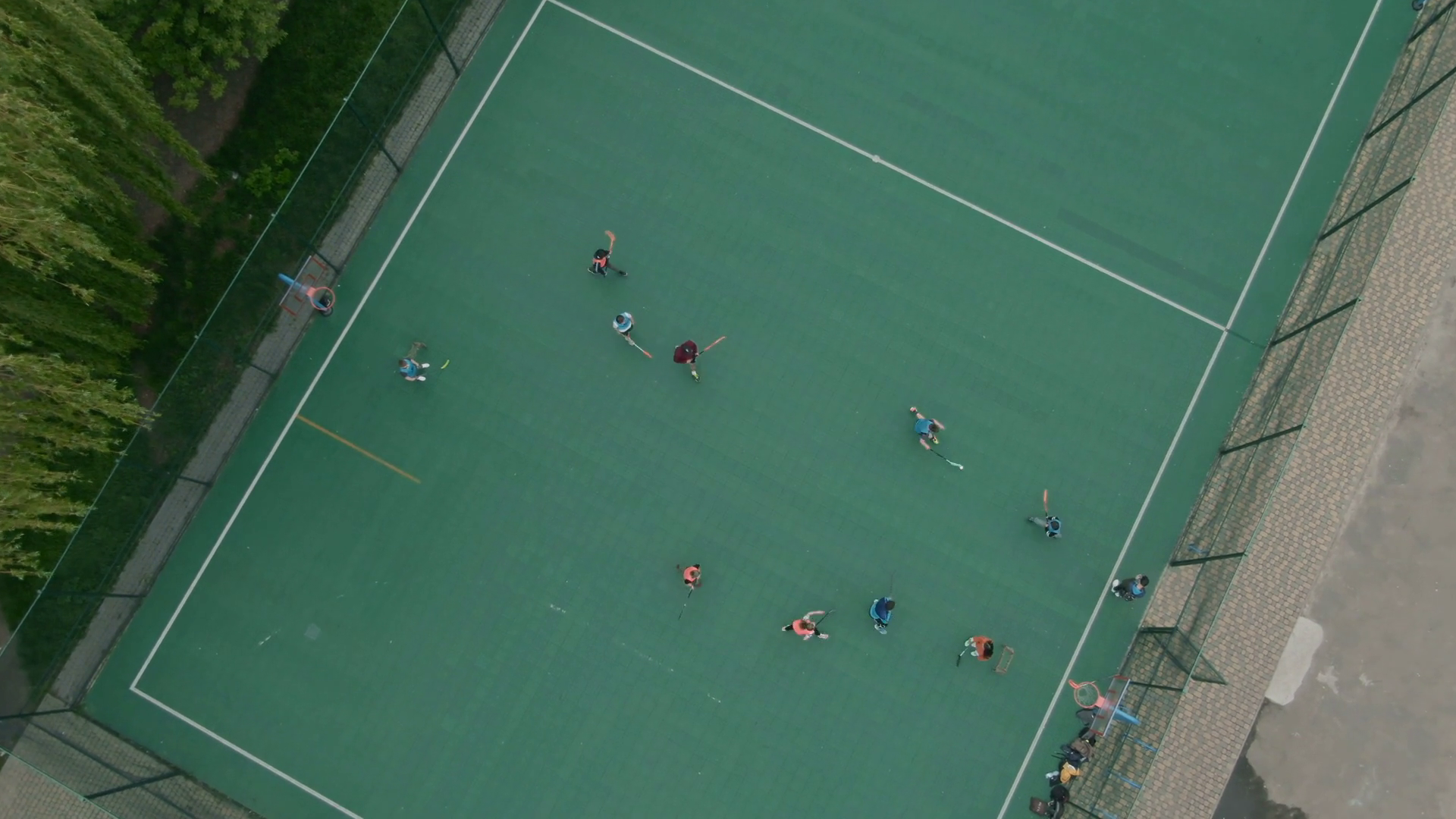 Aerial View Of Floorball Match Outside On Stock Footage SBV-348869059 ...