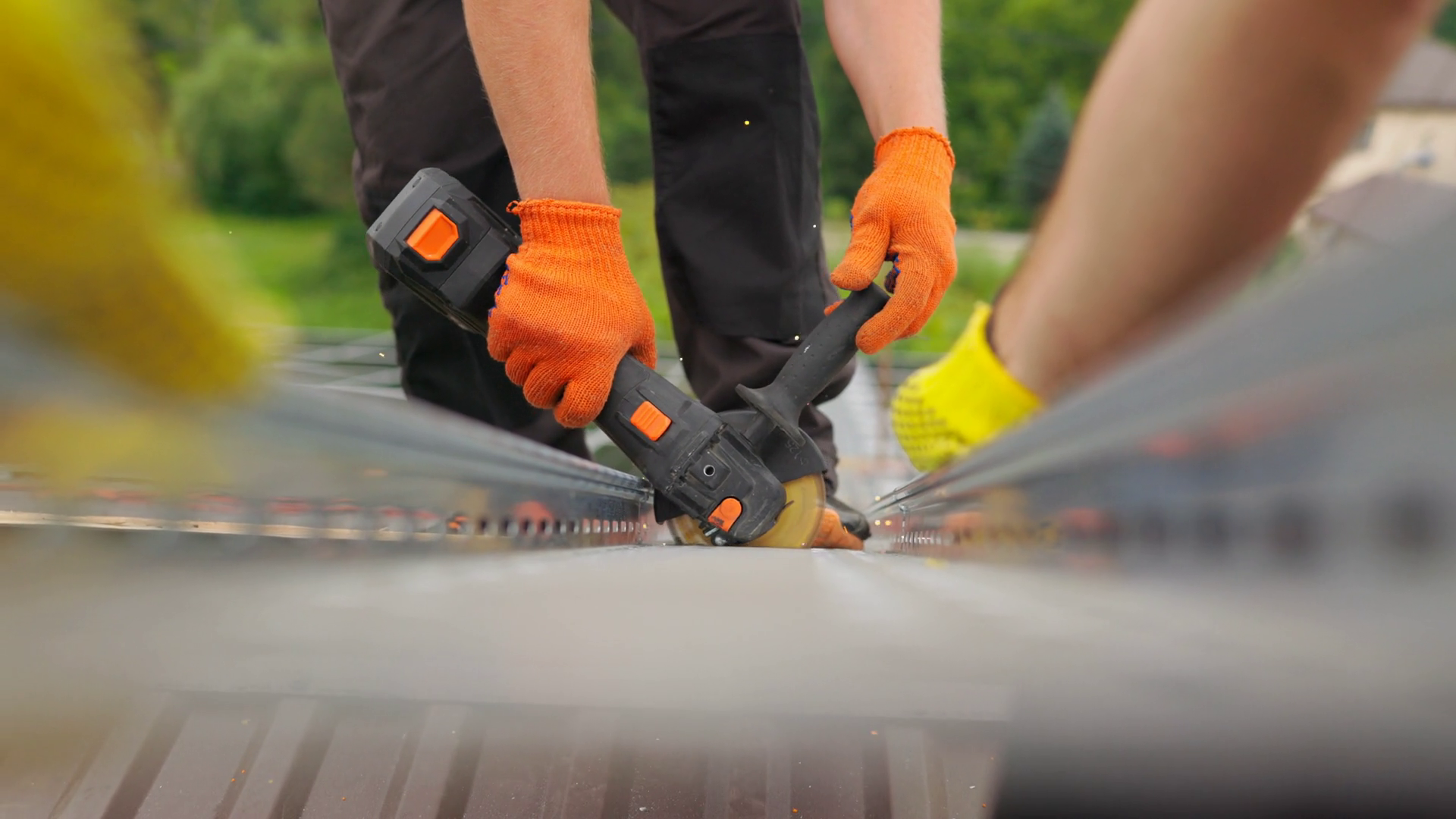Slow Motion Of Construction Worker Cutting Stock Footage SBV-348476609 ...