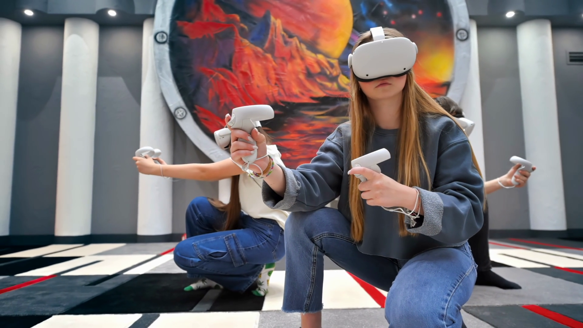 Group Of Three Teens With Vr Headset Stock Footage SBV-352384877 ...
