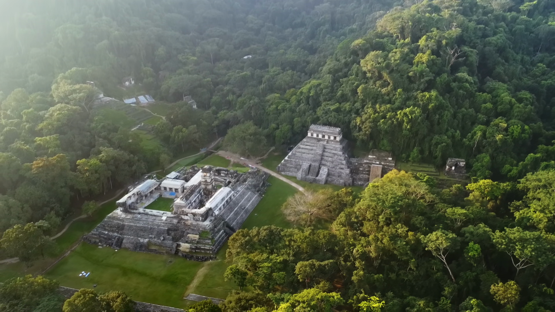 Aerial Drone View Of Palenque Mayan Ruins Stock Footage SBV-354210116 ...