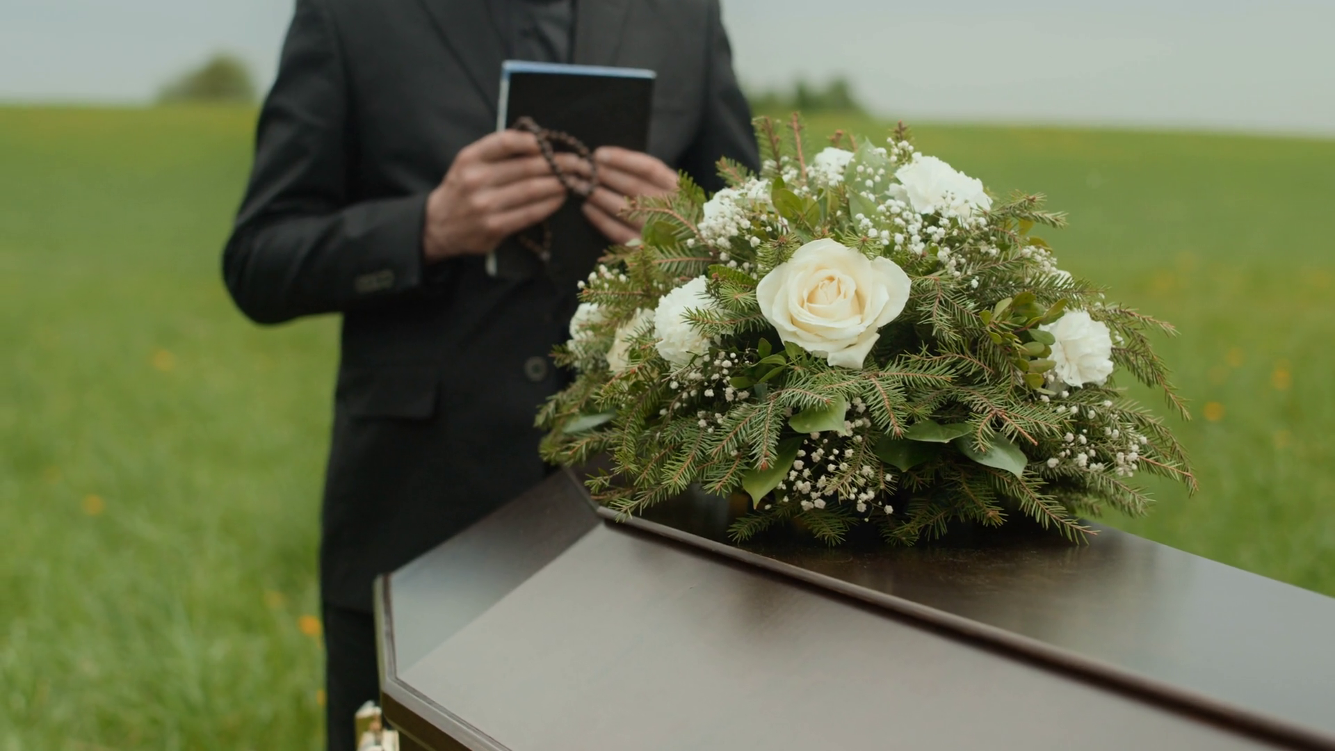 Zoom In Cropped Shot Of Closed Wooden Casket Stock Footage SBV ...