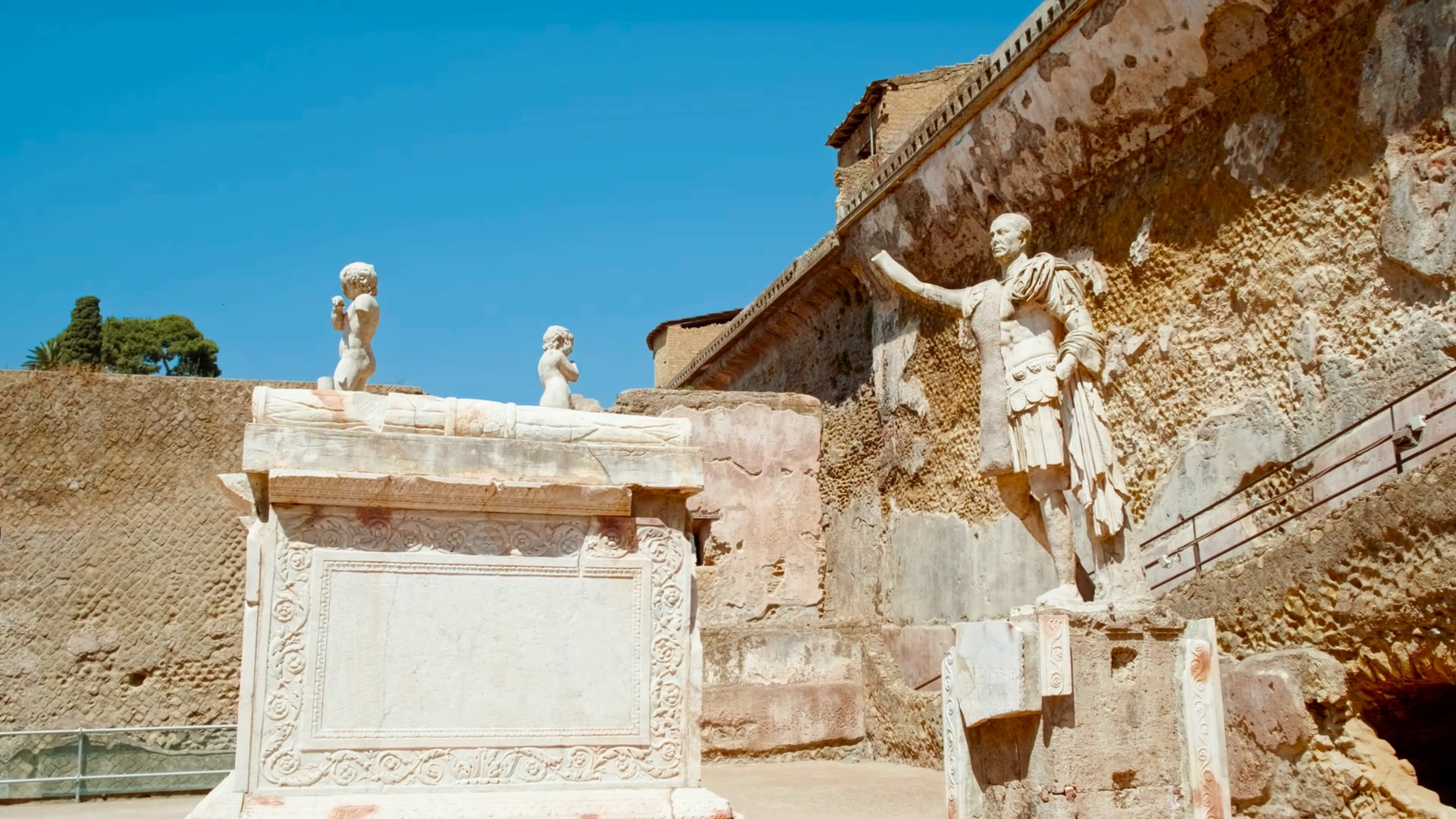 The Terrace With Marcus Nonius Balbus Statue Stock Footage SBV ...