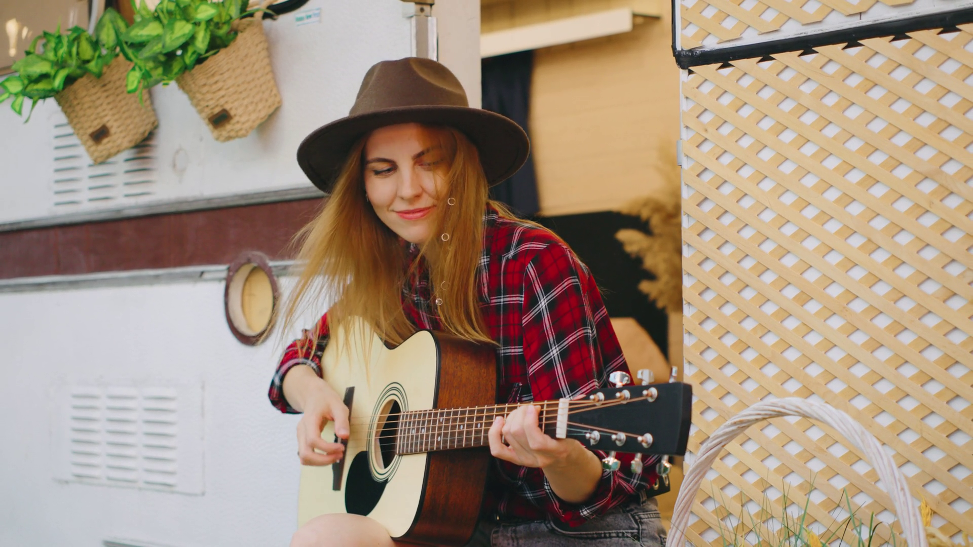 A Joyful Musician Playing Guitar Outdoors Stock Footage SBV-349204430 ...