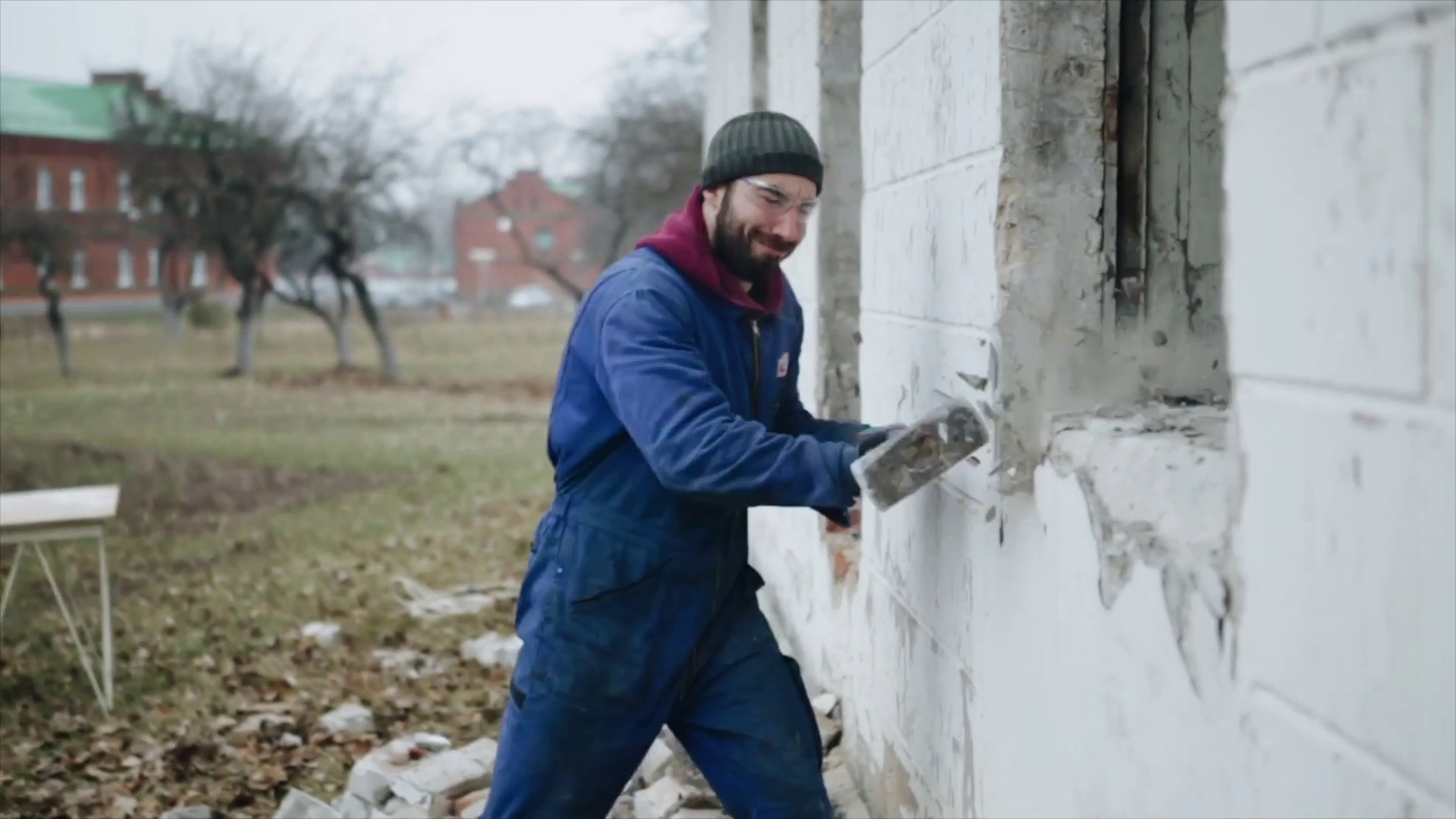 A Side View Of Worker Smashing Wall With Stock Footage SBV-327876308 ...