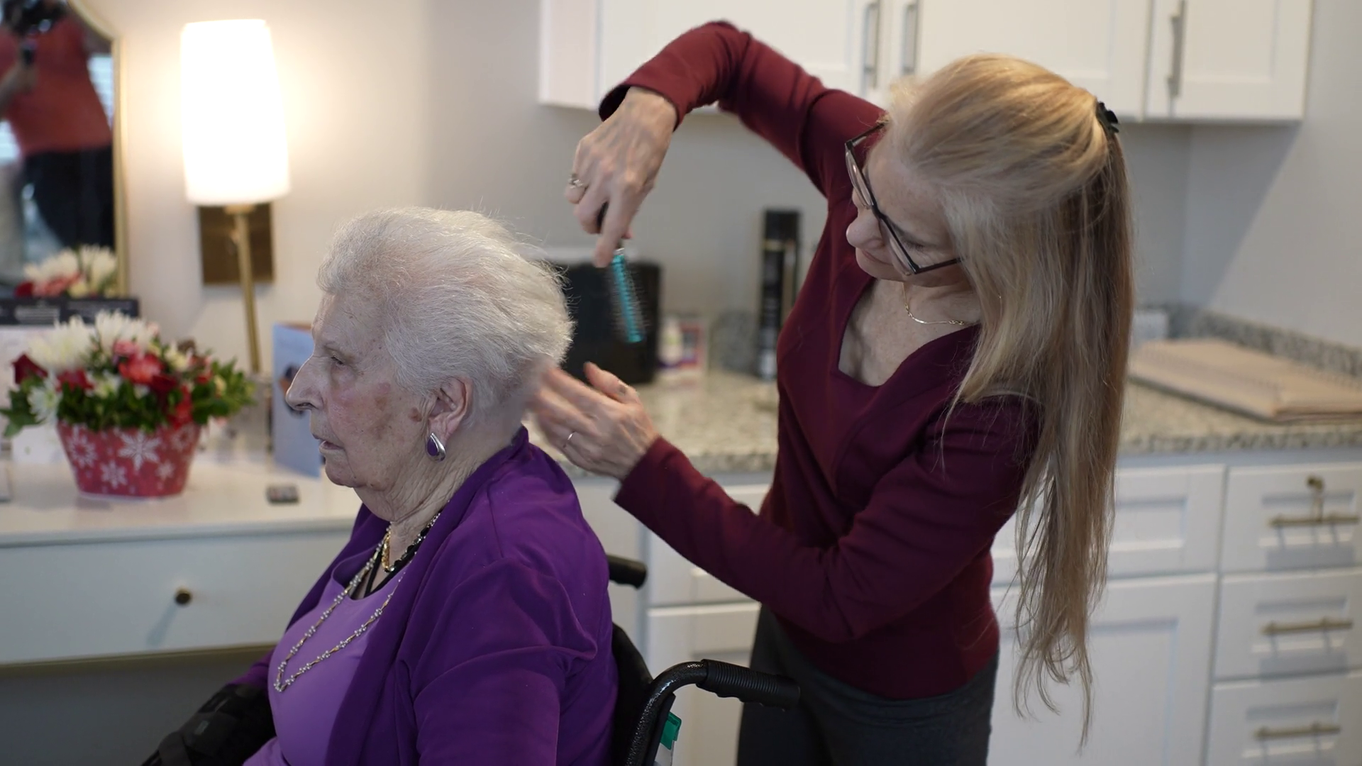 Caregiver Styles Elderly Woman's Hair In Stock Footage SBV-352030871 ...