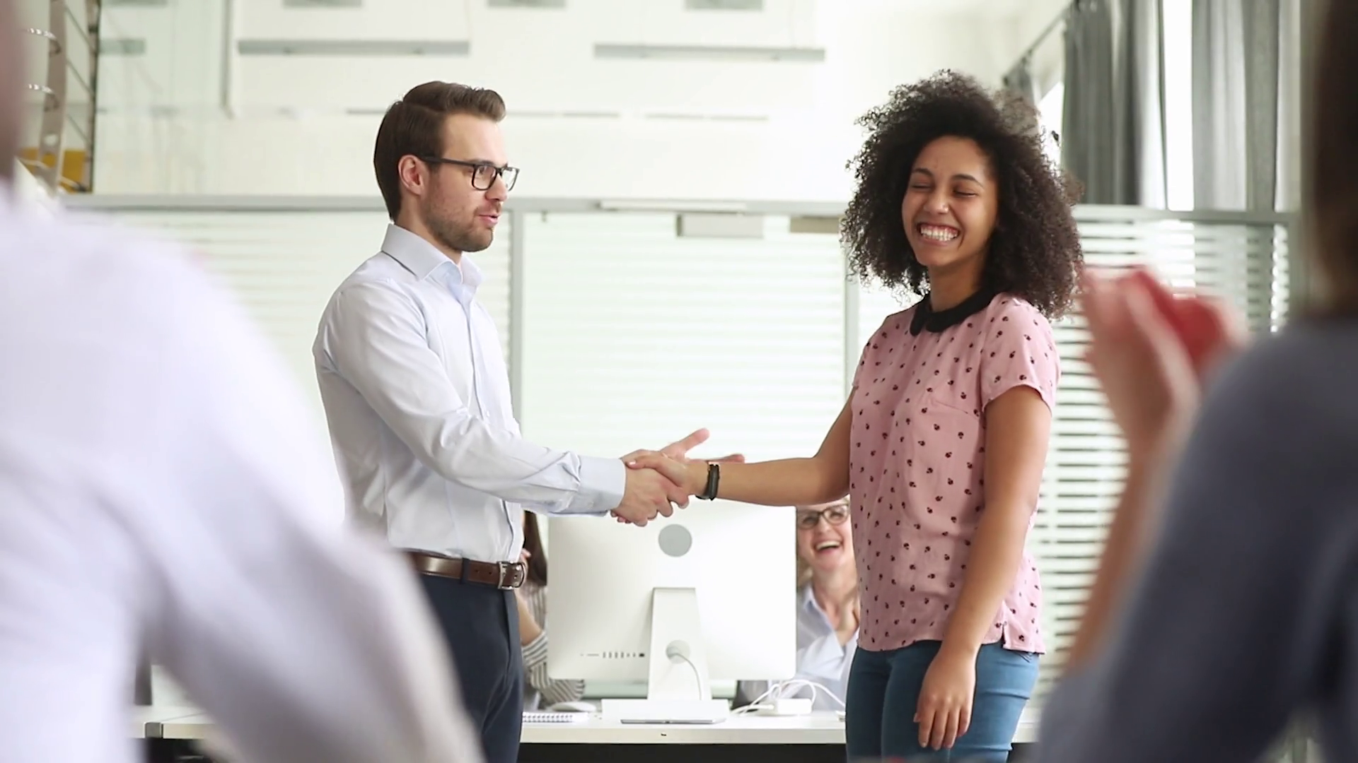 Staff Cheering Employee Of Month Boss Stock Footage SBV-338180004 ...