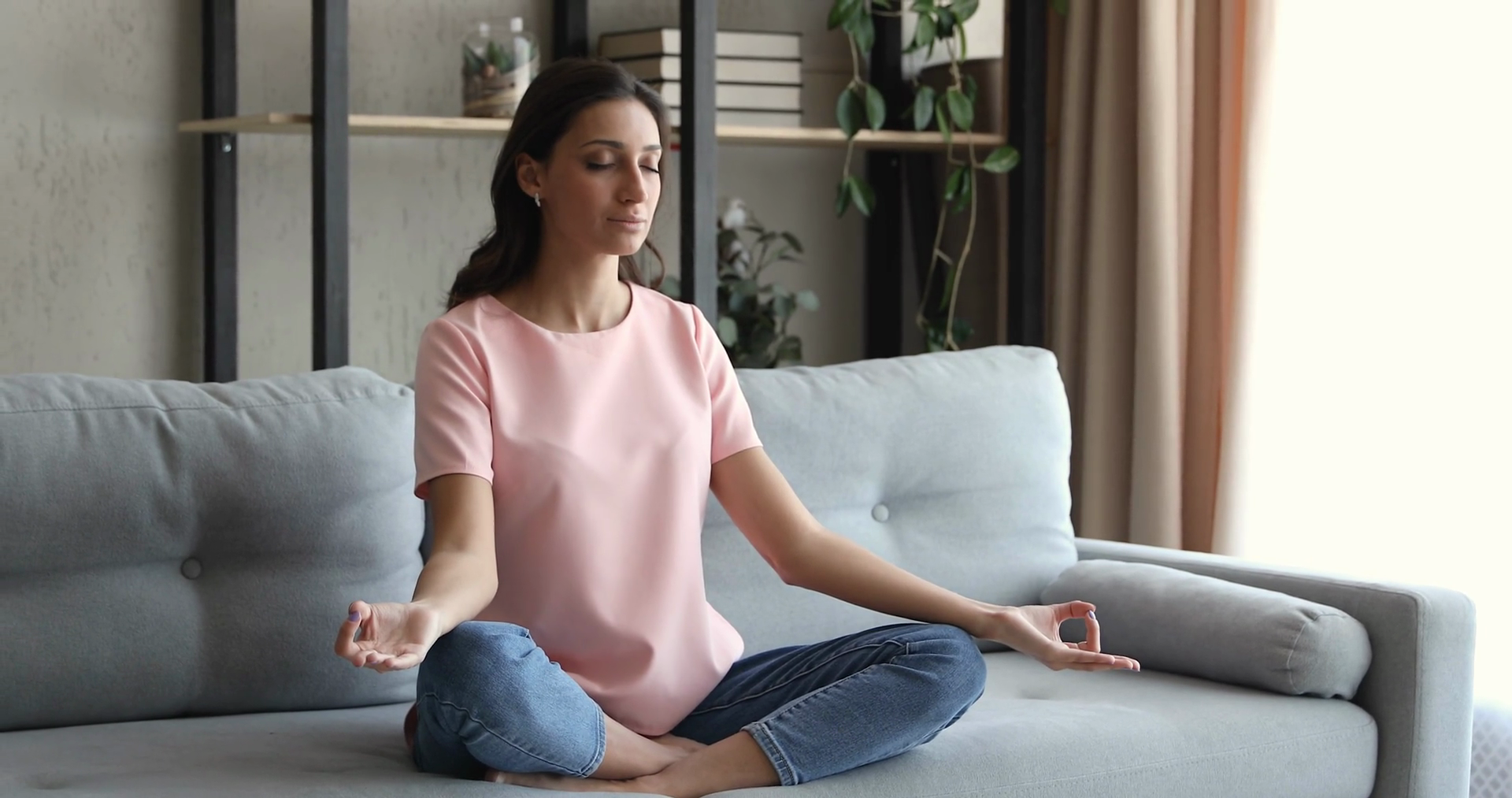 Calm Woman Practicing Lotus Position Stock Footage SBV-338834166 ...