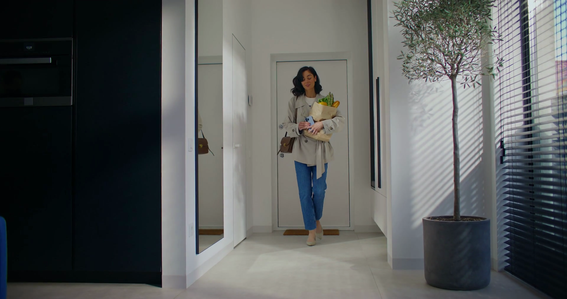 Caucasian Female Entering Apartment Carrying Stock Footage SBV ...