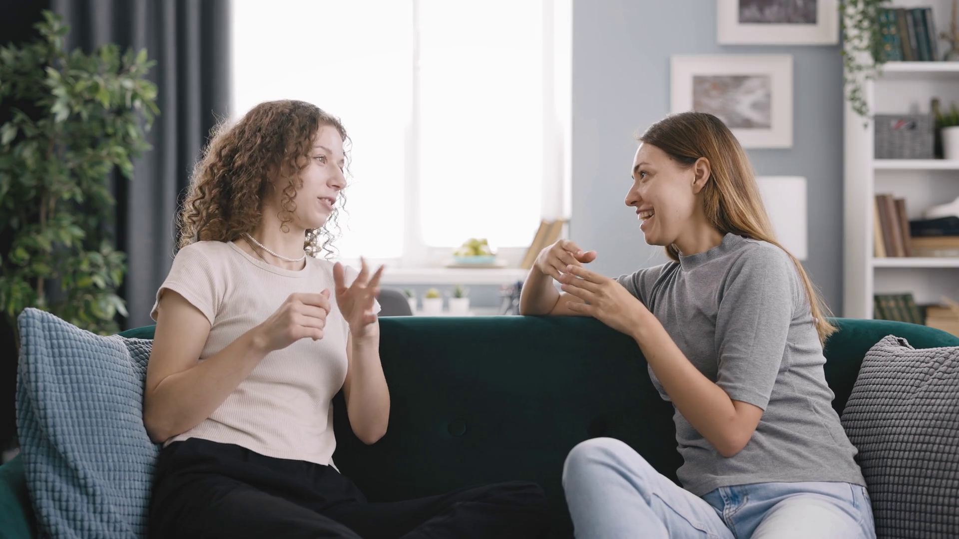 Two Charming Female Friends Chat Happily Stock Footage SBV-348506019 ...