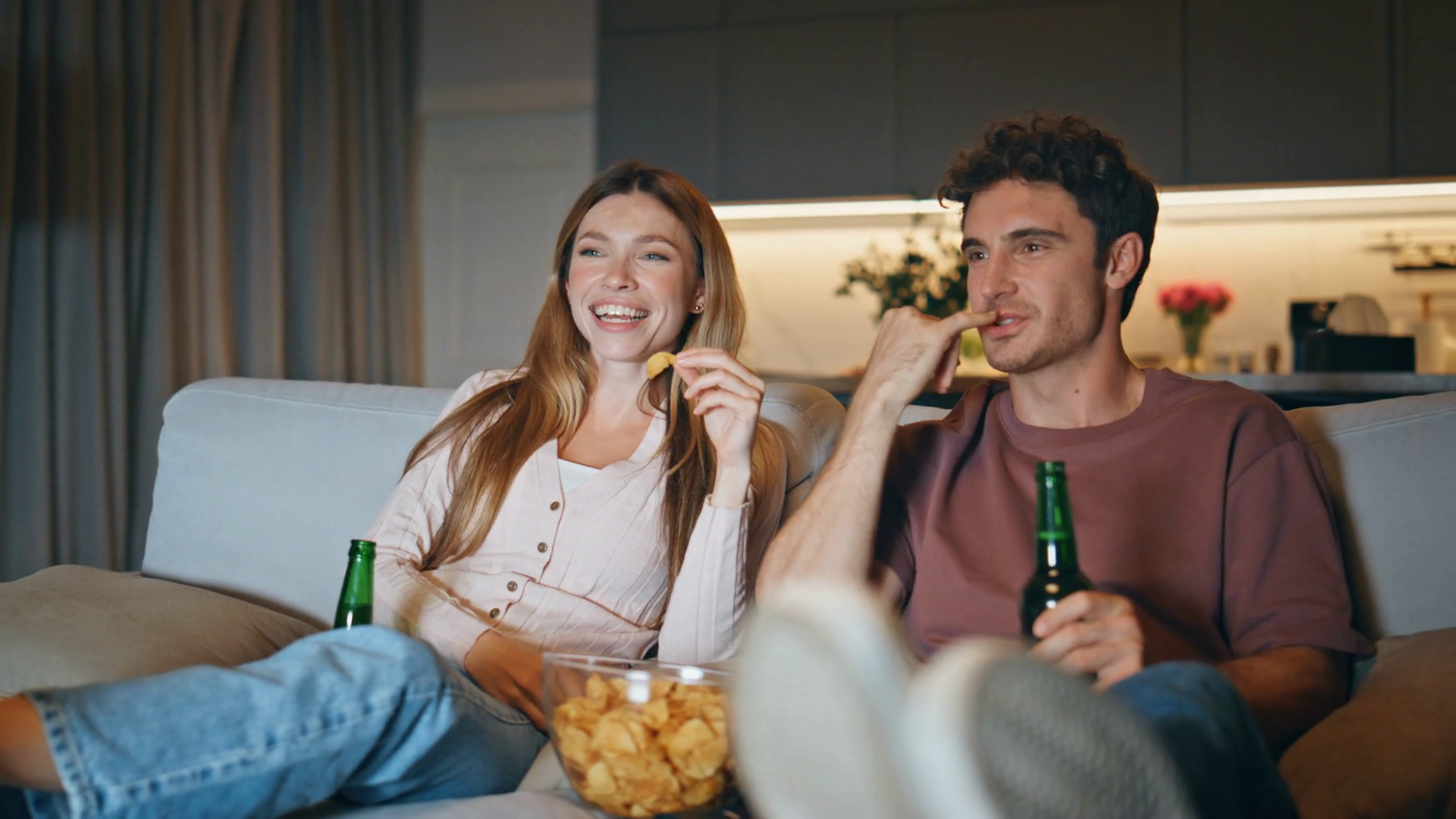 Laughing Pair Enjoying Comedy At Home Stock Footage SBV-349276948 ...