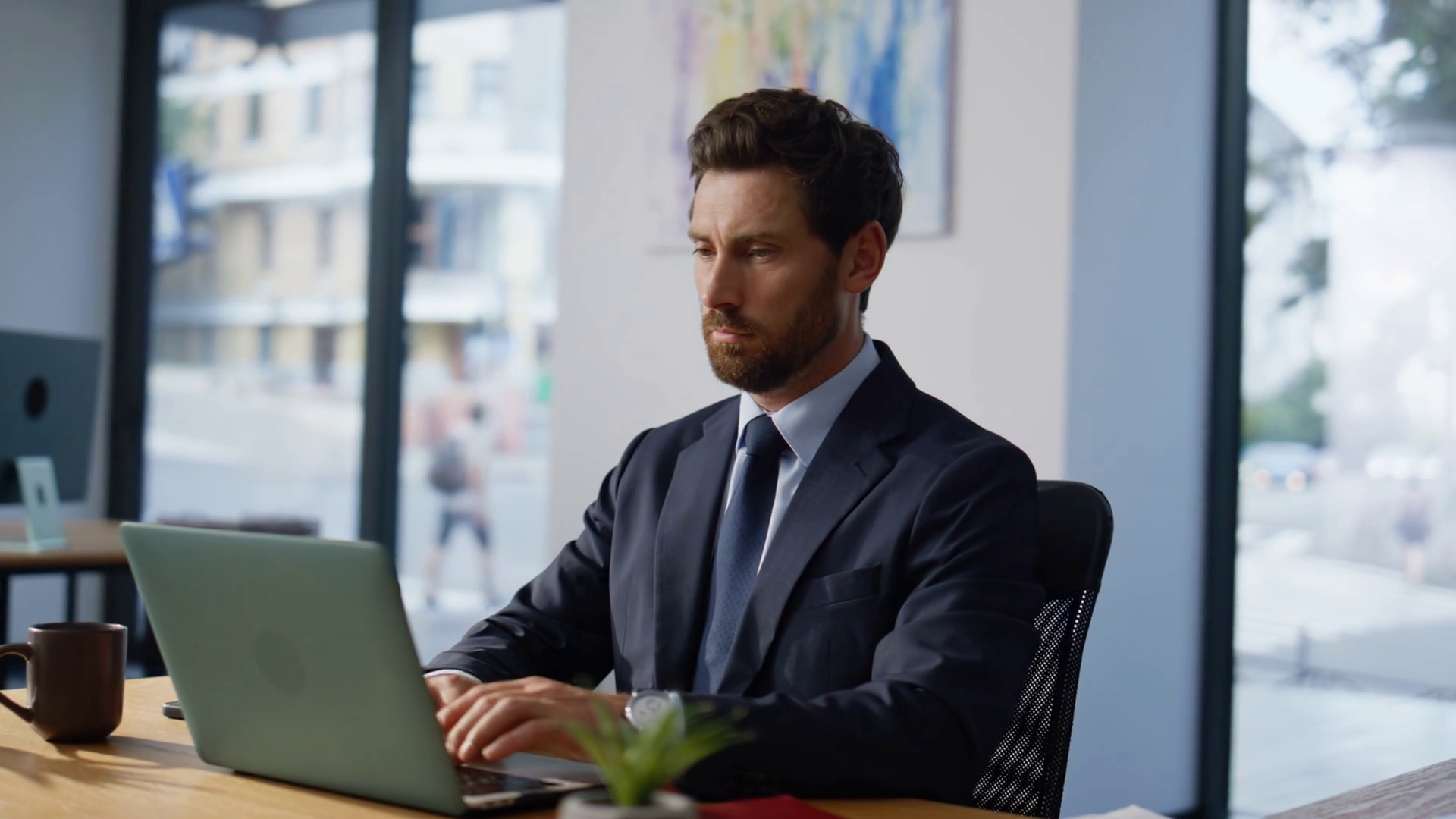 Busy Employee Working Laptop At Panoramic Stock Footage SBV-352245628 ...