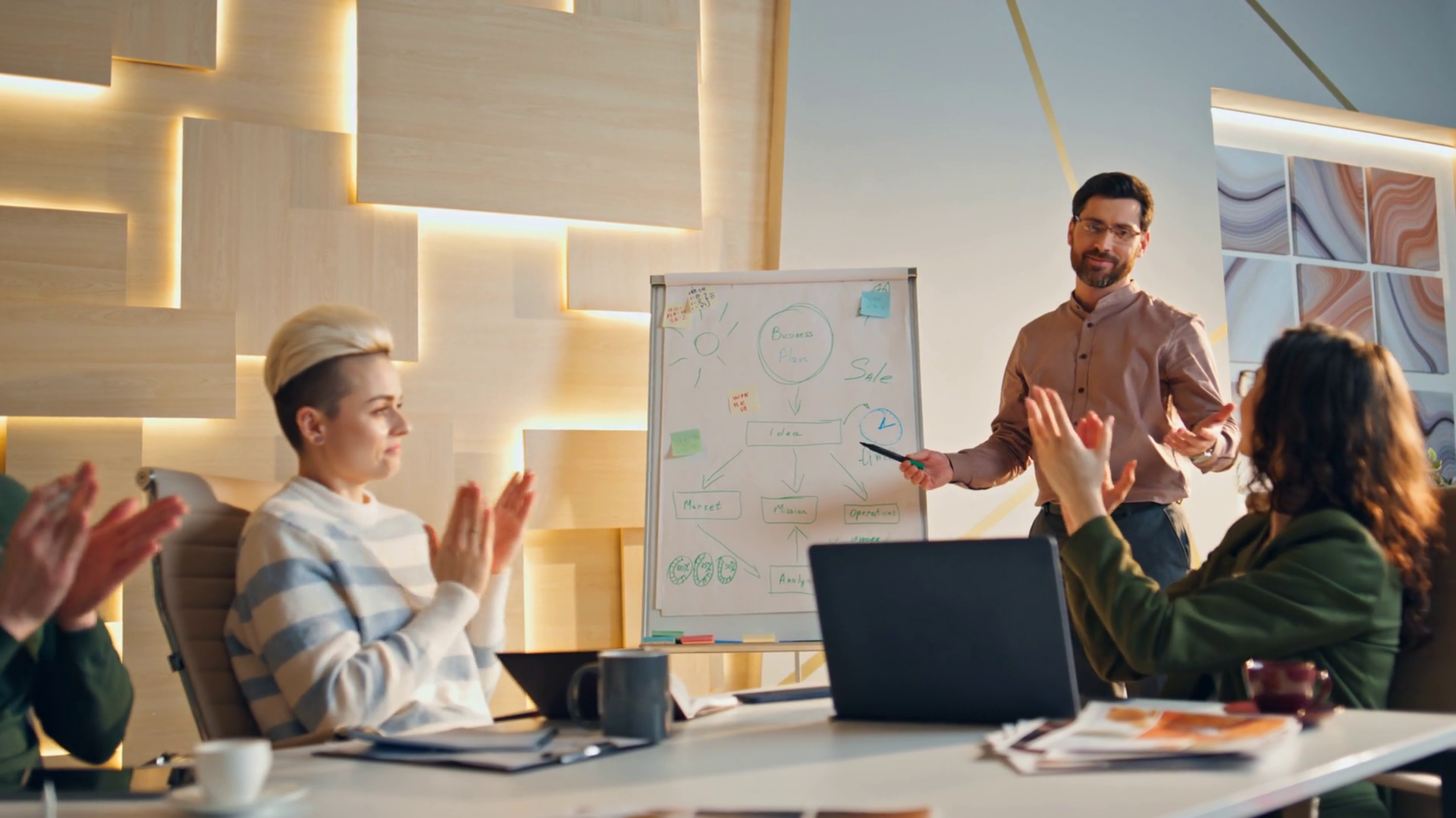 Business Team Clapping Hands Leader Speaking Stock Footage SBV ...