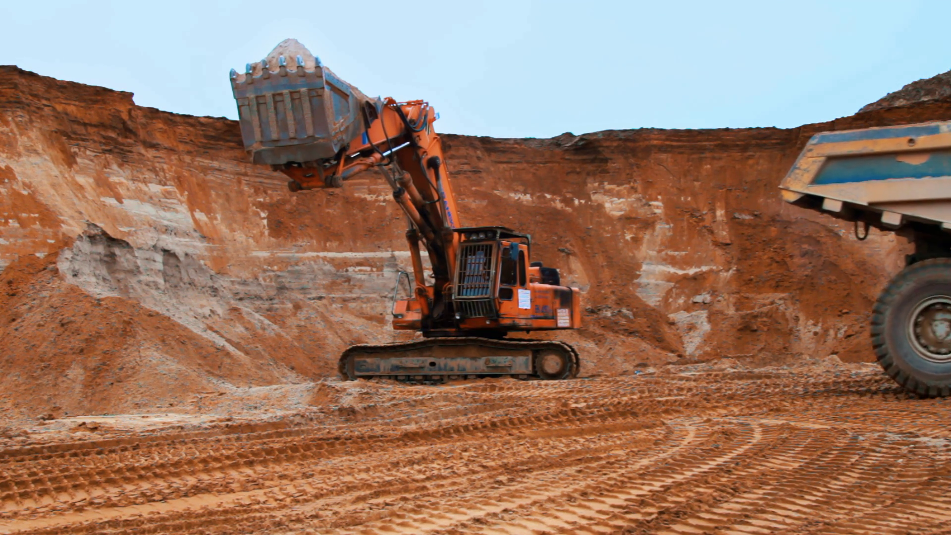 Excavator Loading Sand Into Tipper Truck Stock Footage SBV-329250853 ...