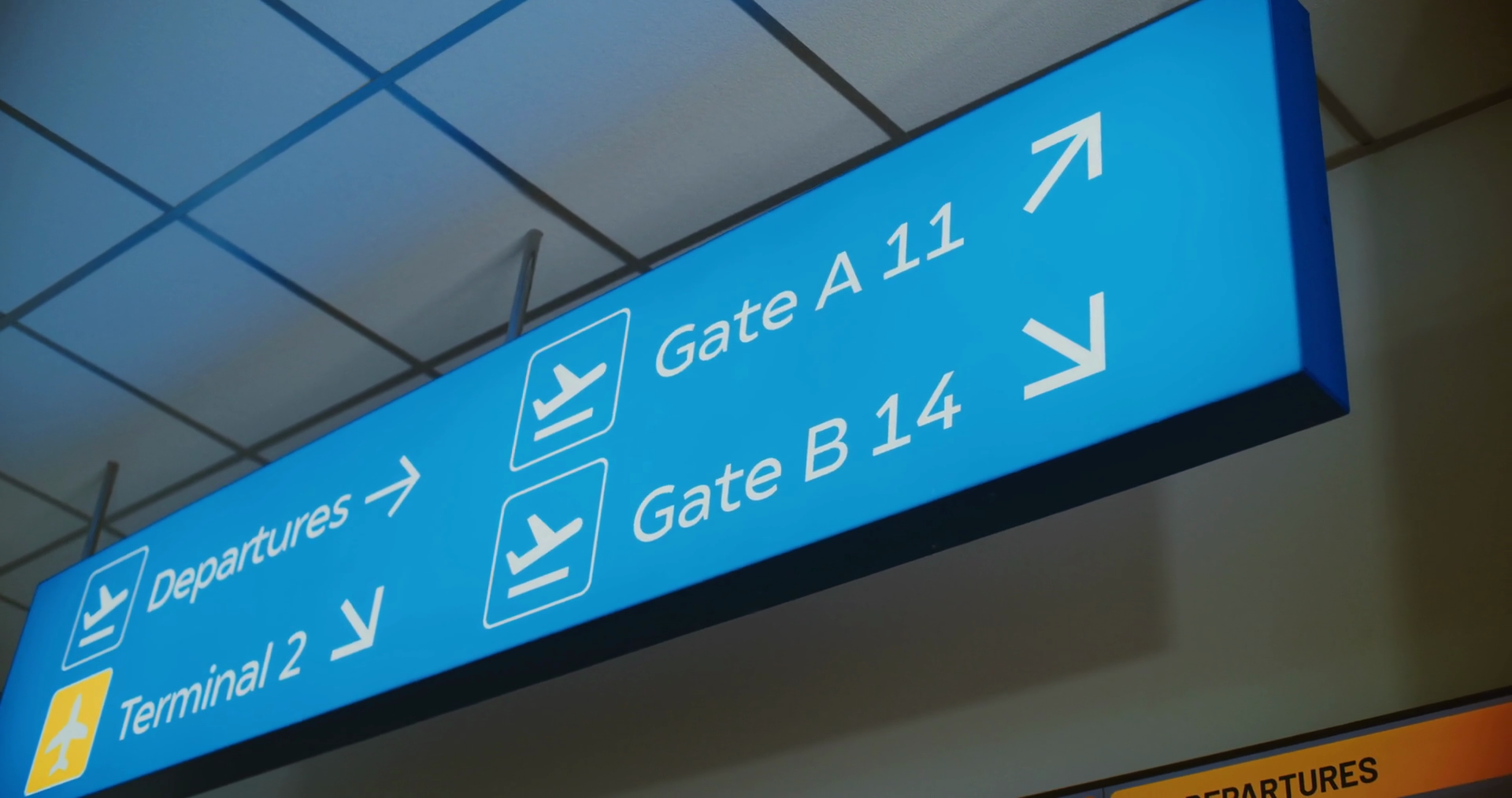 Bright Blue Led Sign Directing To Departures Stock Footage SBV ...