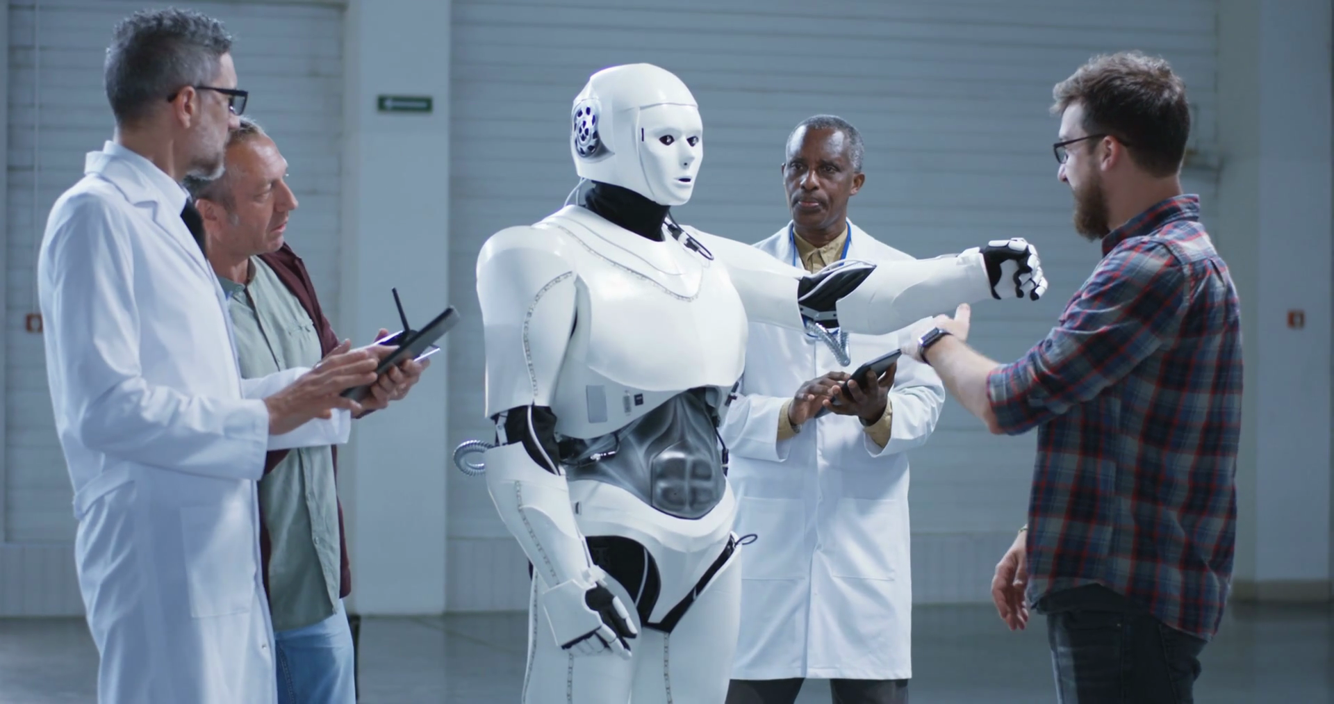 Medium Shot Of Humanoid Robot Hitting Stock Footage SBV-334885668 ...