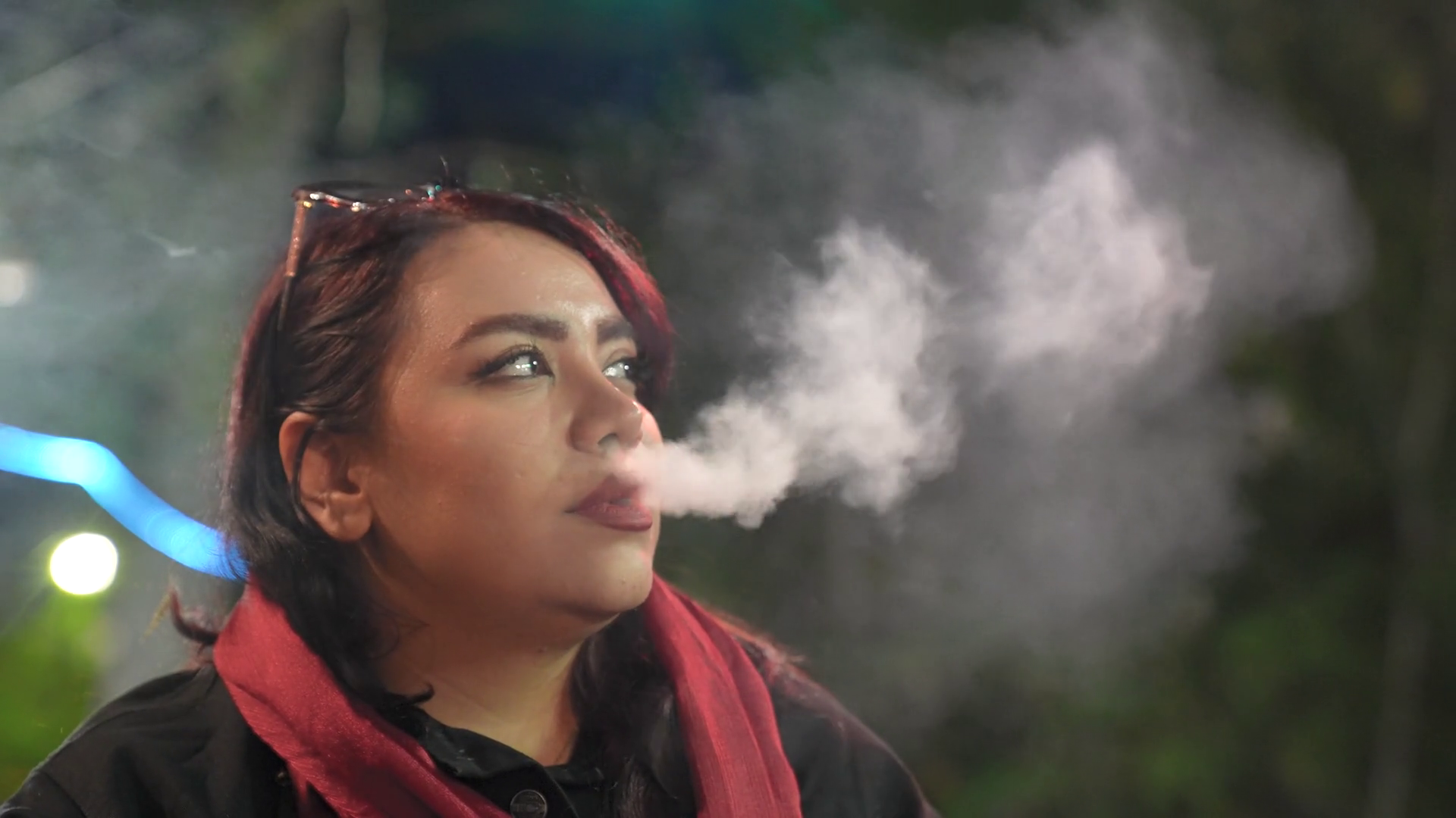 Woman Smoking Hookah In Park At Night Stock Footage SBV-352124195 ...