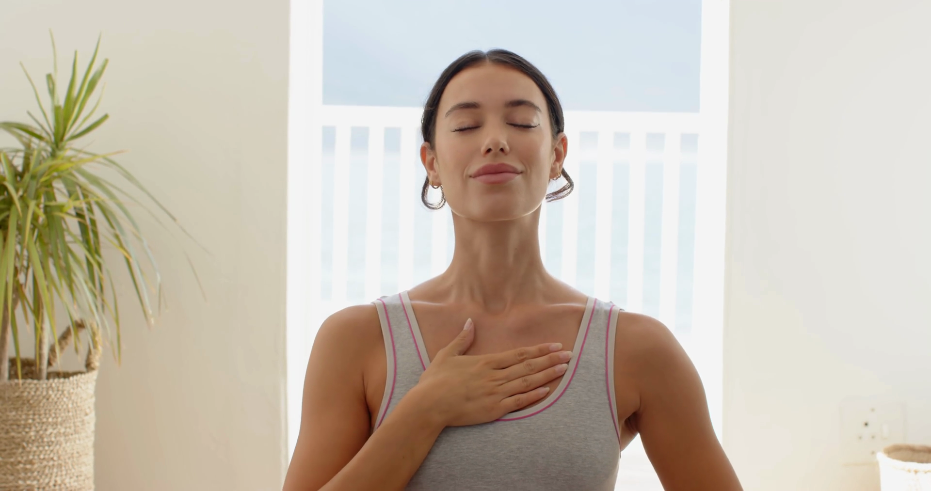 Woman Practicing Mindfulness With Hand On Stock Footage SBV-352343199 ...