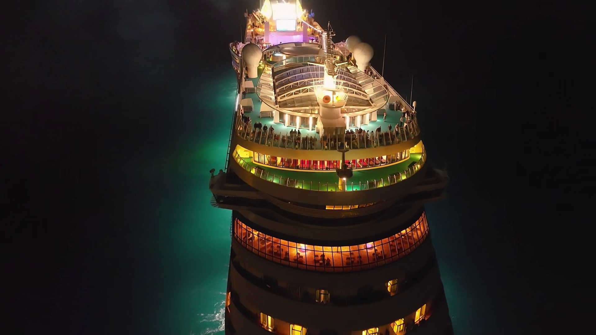 Aerial Back View Of Illuminated Cruise Ship Stock Footage SBV-353571803 ...