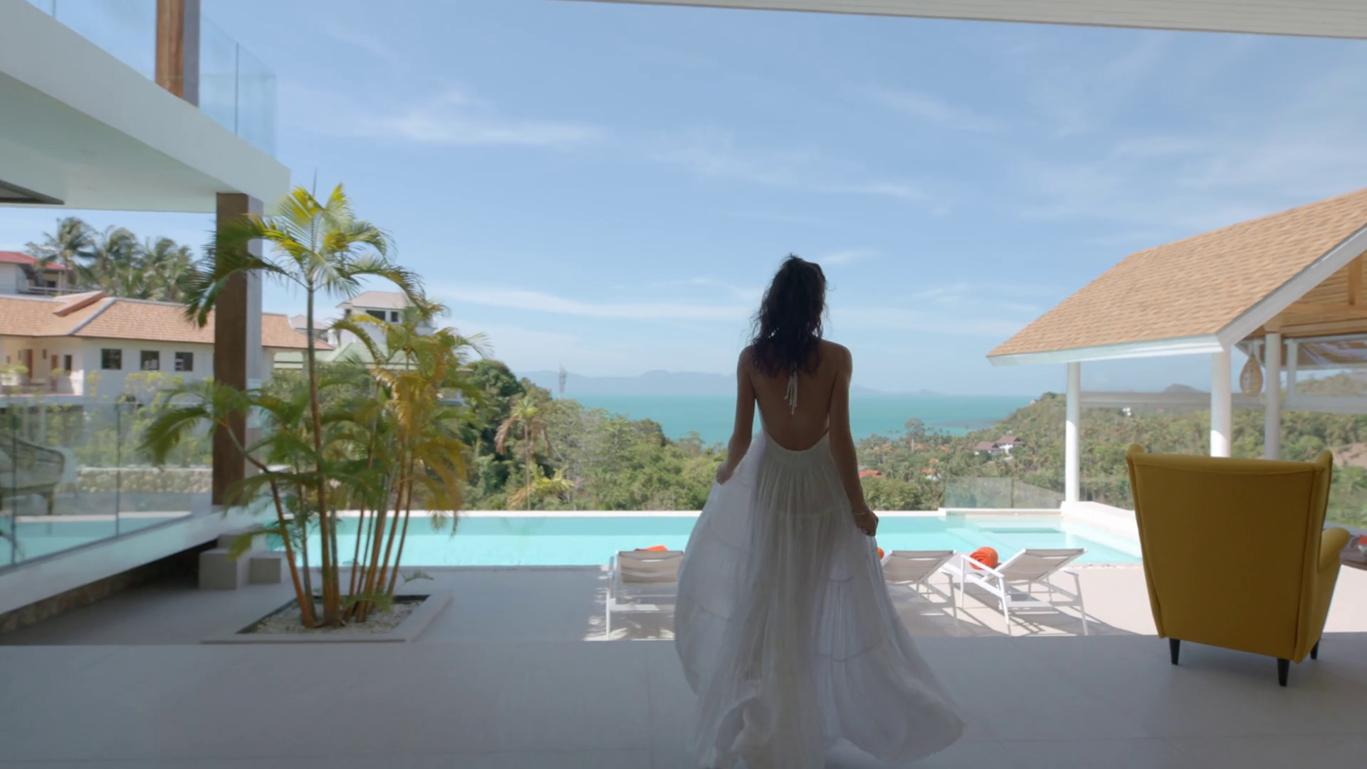 Rear View Woman In White Long Sundress Stock Footage SBV-348416217 ...