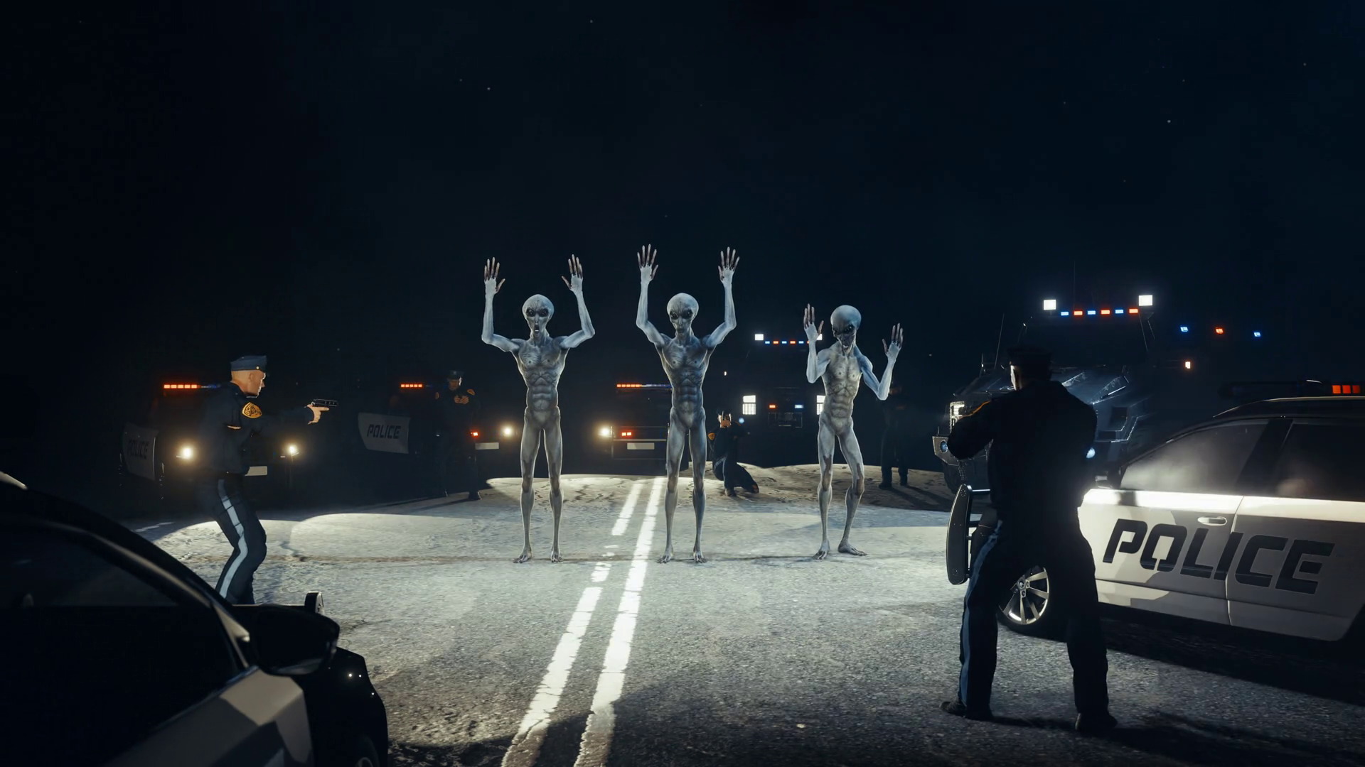 Aliens Being Captured Armed Police In Middle Stock Motion Graphics SBV ...
